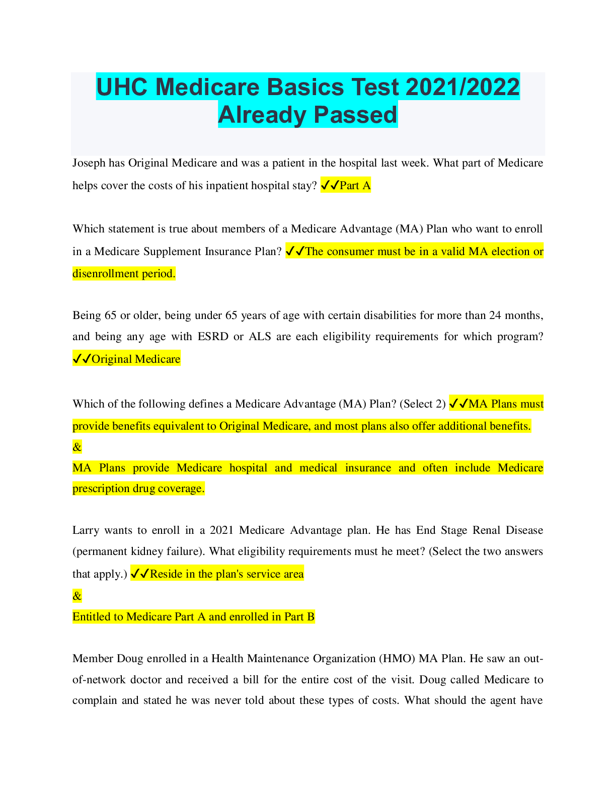 UHC Medicare Basics Test 2021/2022 Already Passed - Scholarfriends