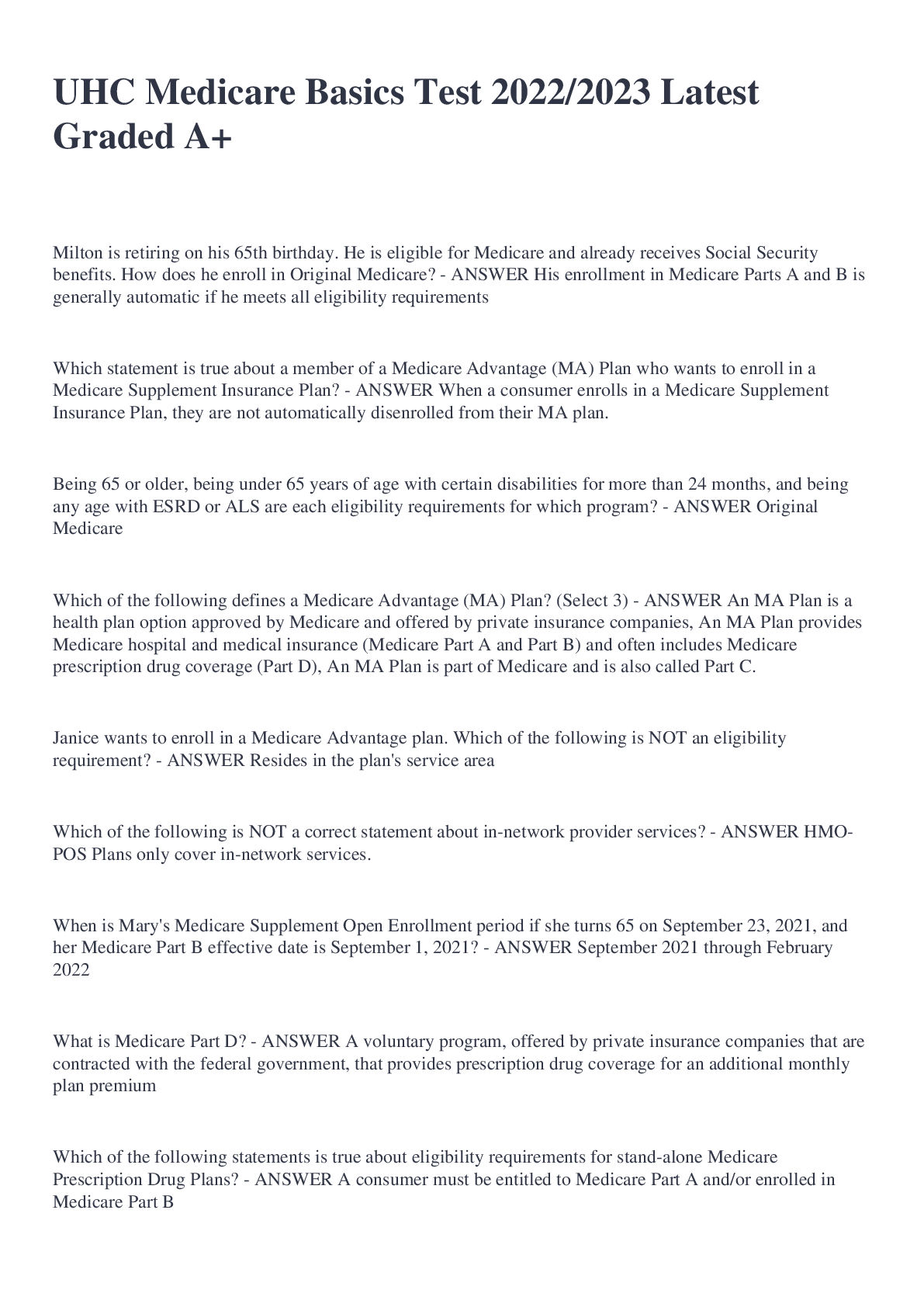 UHC 2021 Medicare Basics Test - Scholarfriends