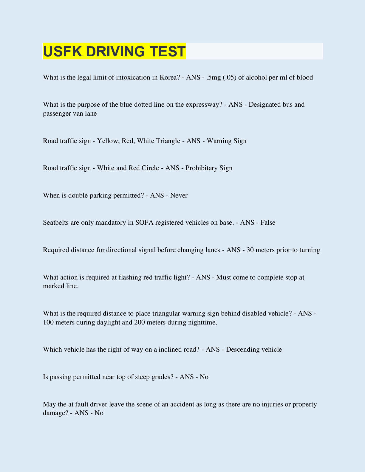 USFK DRIVING TEST – Scholarfriends - Scholarfriends