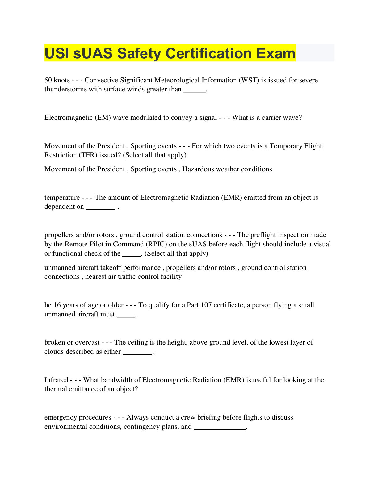 USI sUAS Safety Certification Exam - Scholarfriends