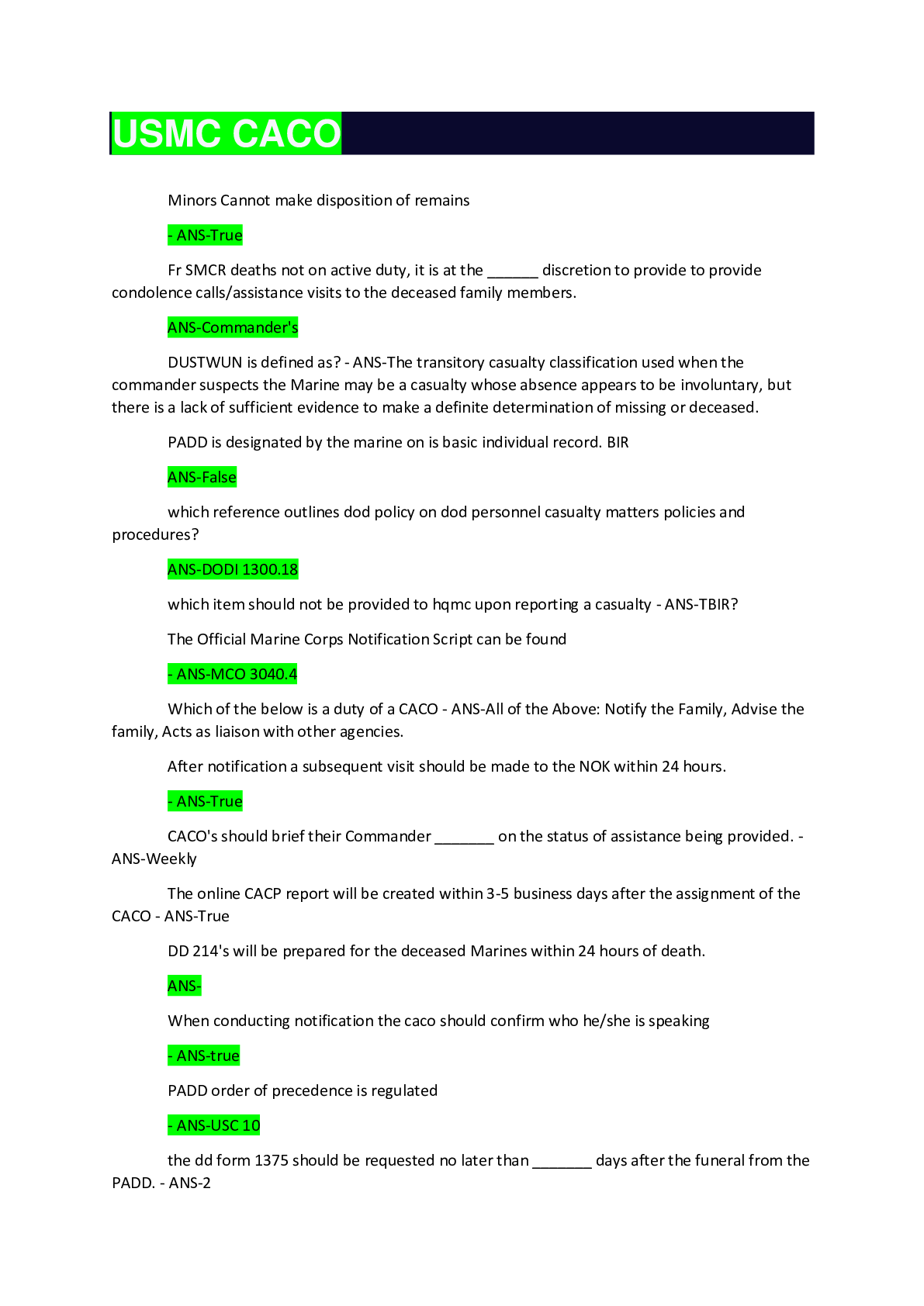 USMC CACO - Scholarfriends