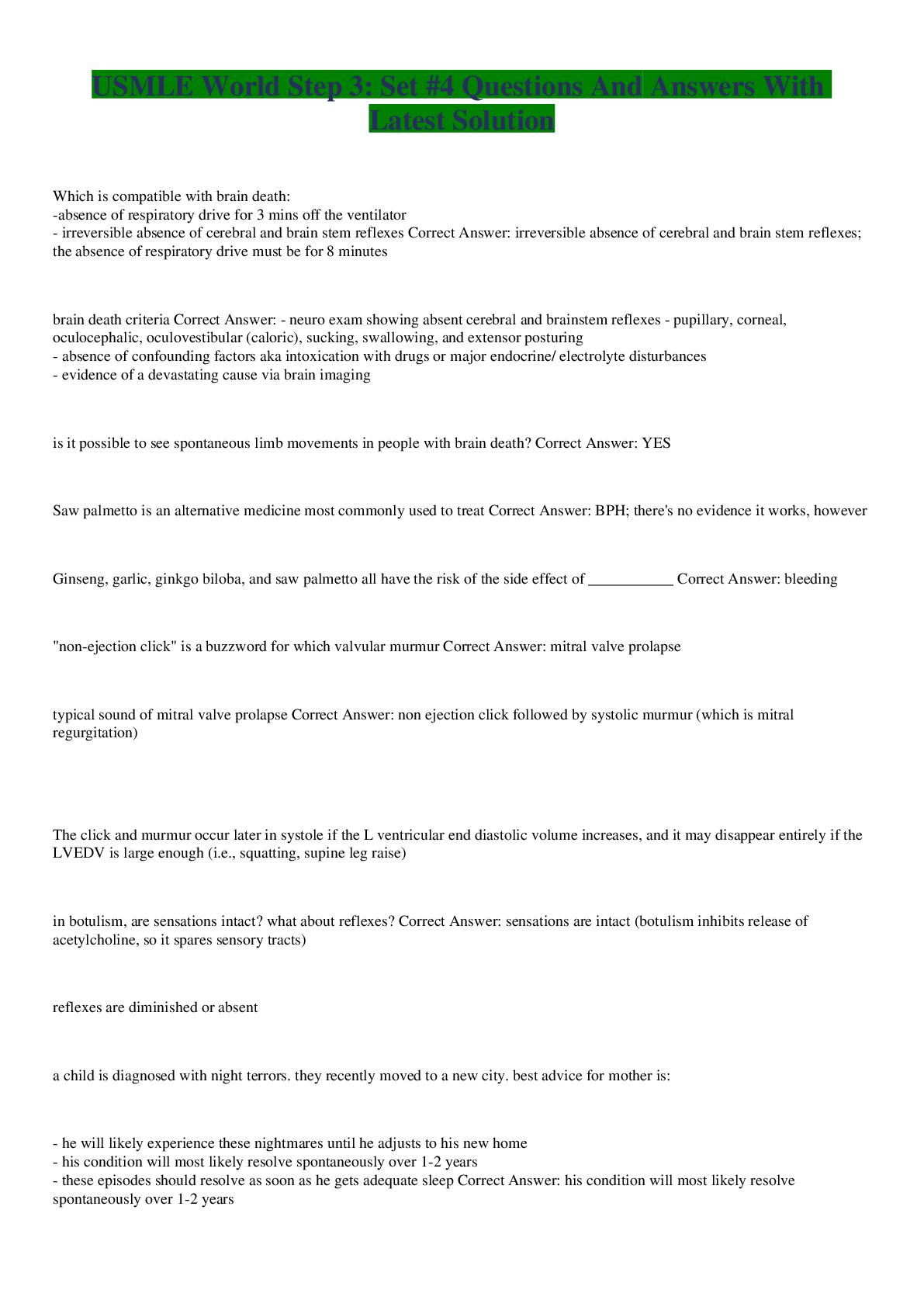 USMLE World Step 3: Set #4 Questions And Answers With Latest Solution ...