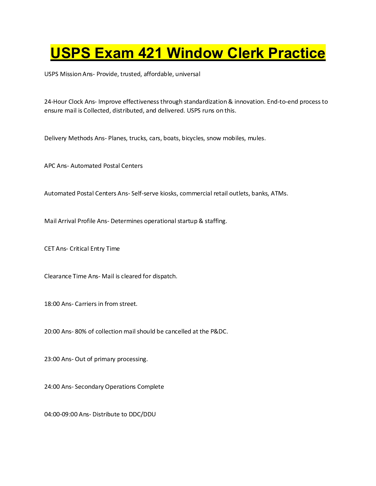 USPS Exam 421 Window Clerk Practice - Scholarfriends