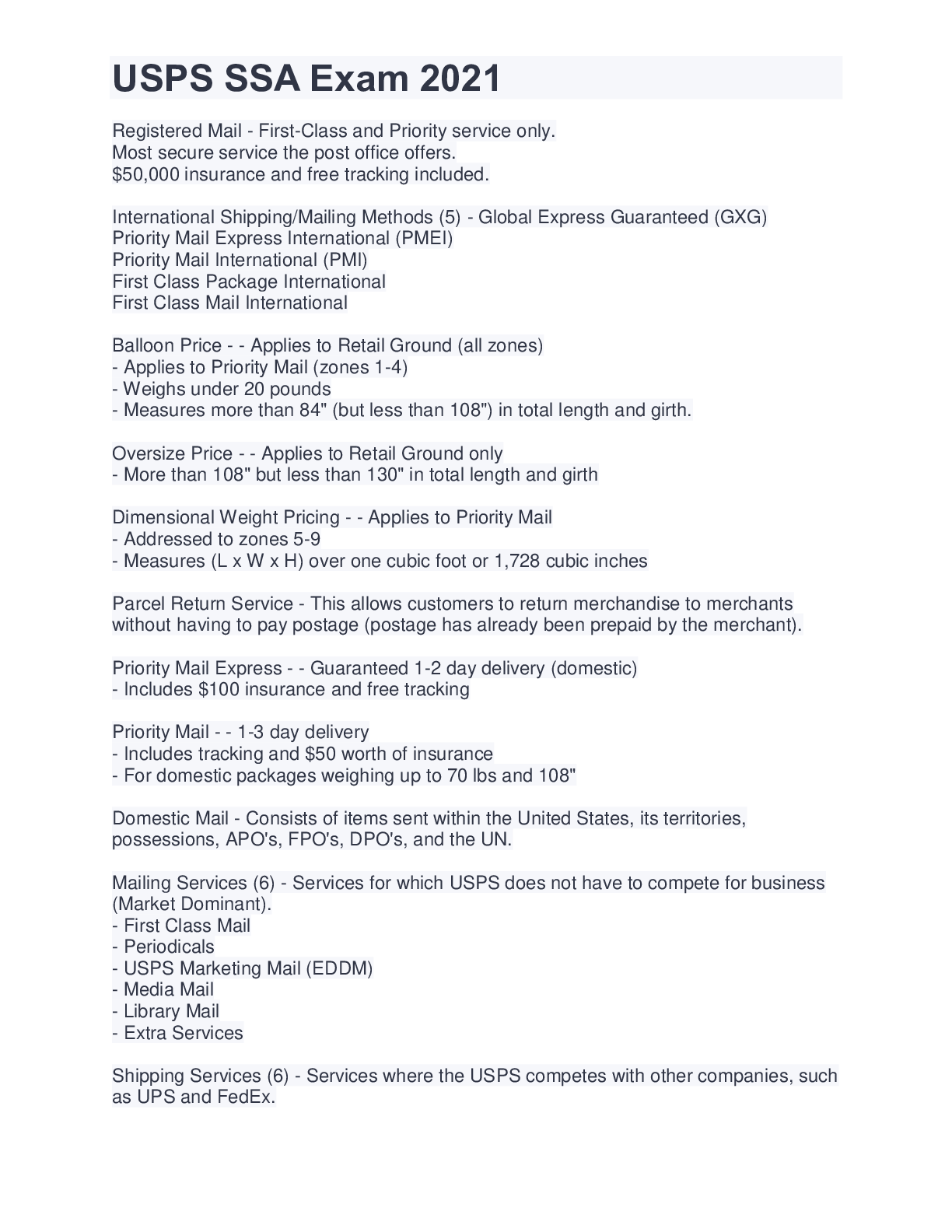 USPS SSA Exam 2021 QUESTIONS AND ANSWERS| A+ GRADED - Scholarfriends