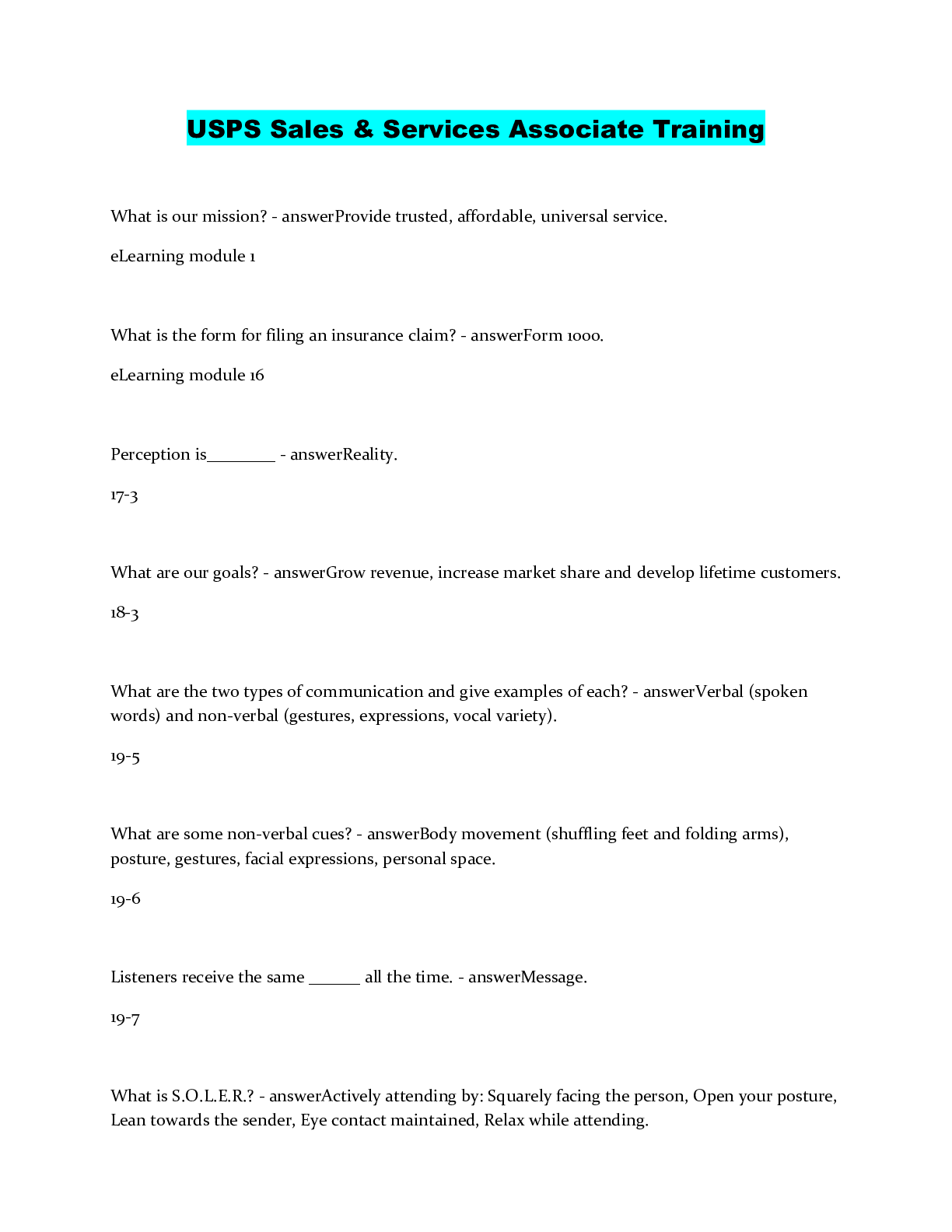 USPS Sales & Services Associate Training Questions And Answers 2022 ...