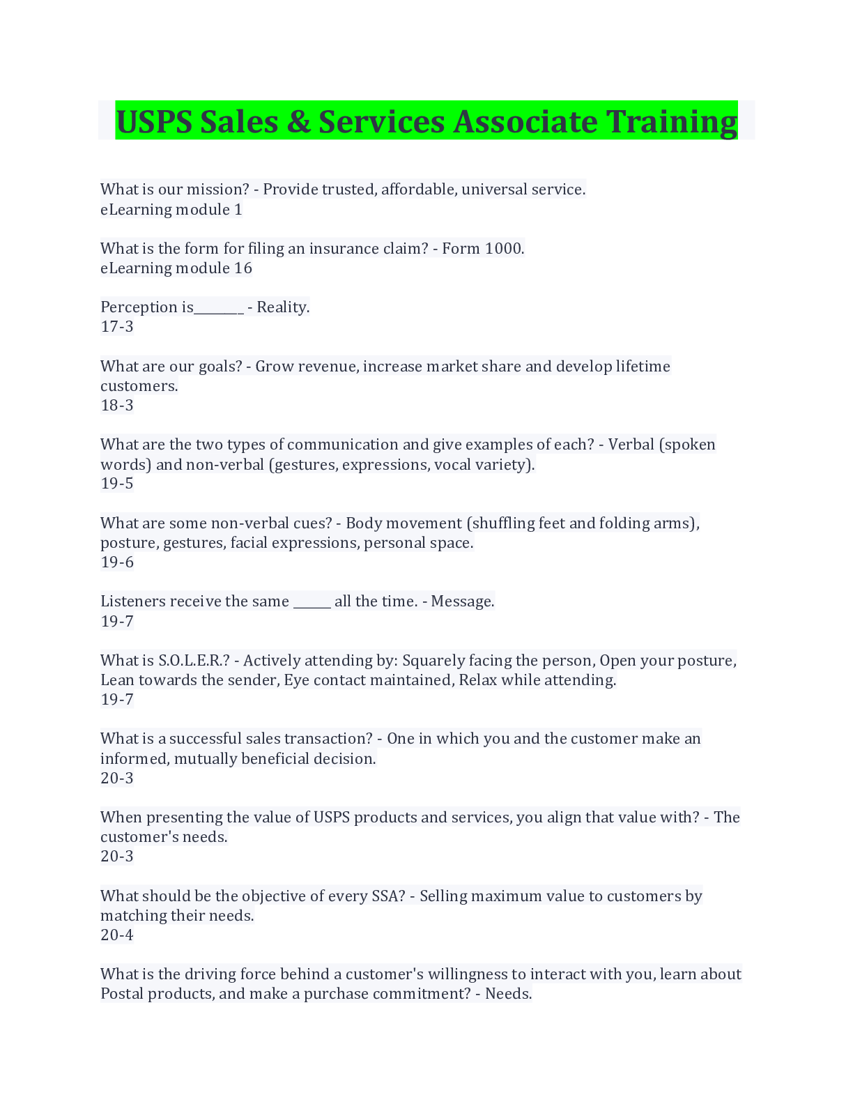 USPS Sales & Services Associate Training Questions And Answers Latest ...