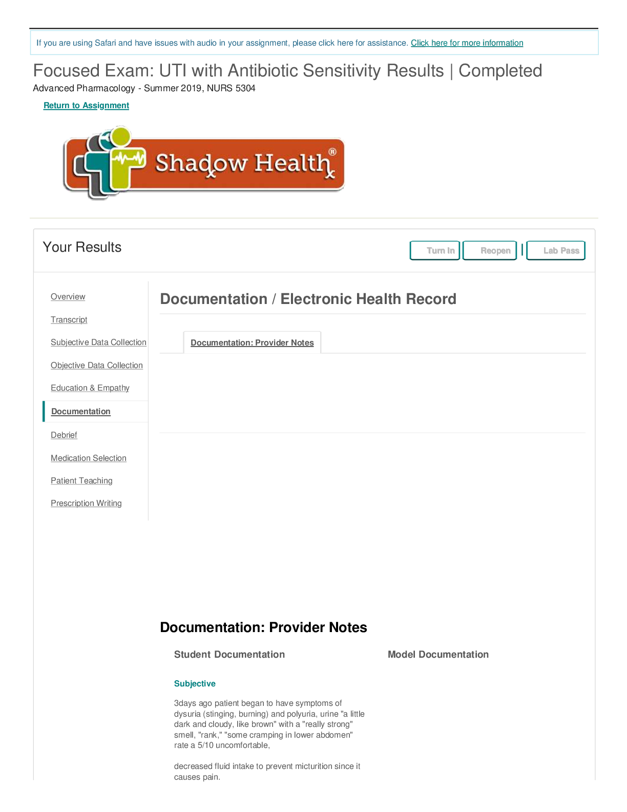 Focused Exam: UTI with Antibiotic Sensitivity (Documentation/Electronic ...