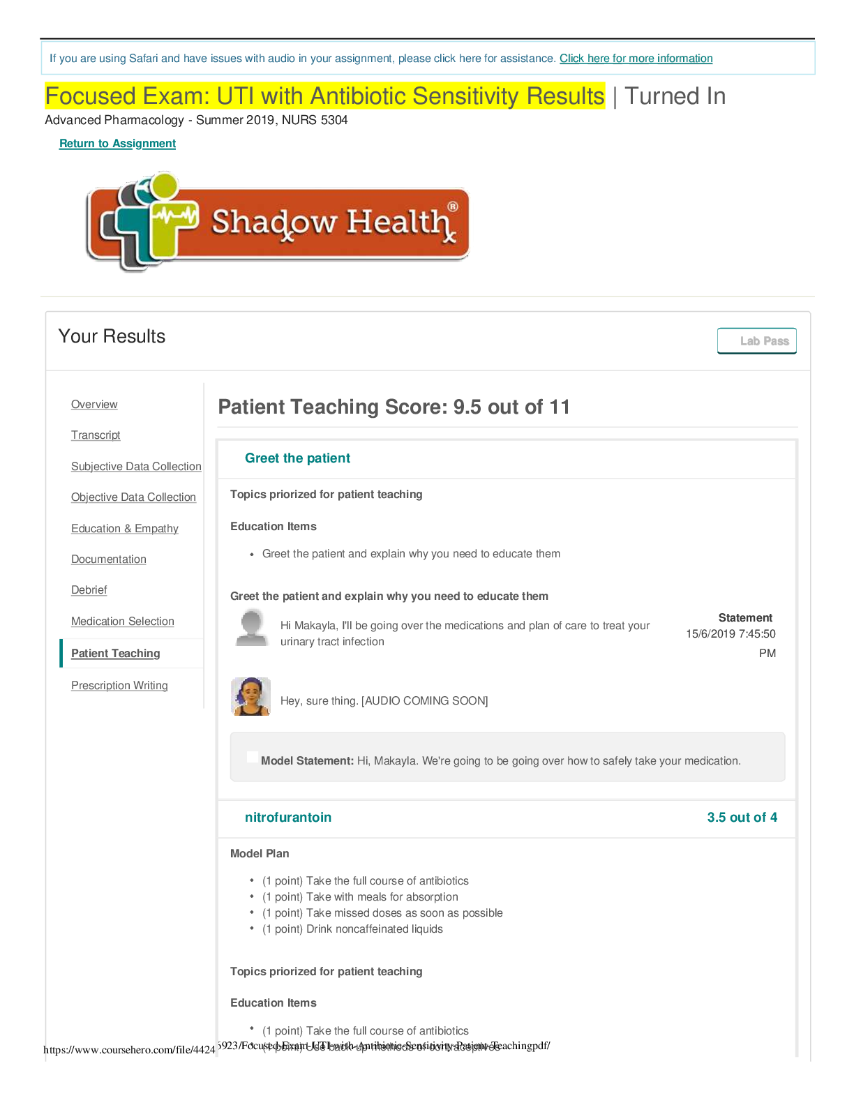 Focused Exam: UTI with Antibiotic Sensitivity (Patient Teaching ...