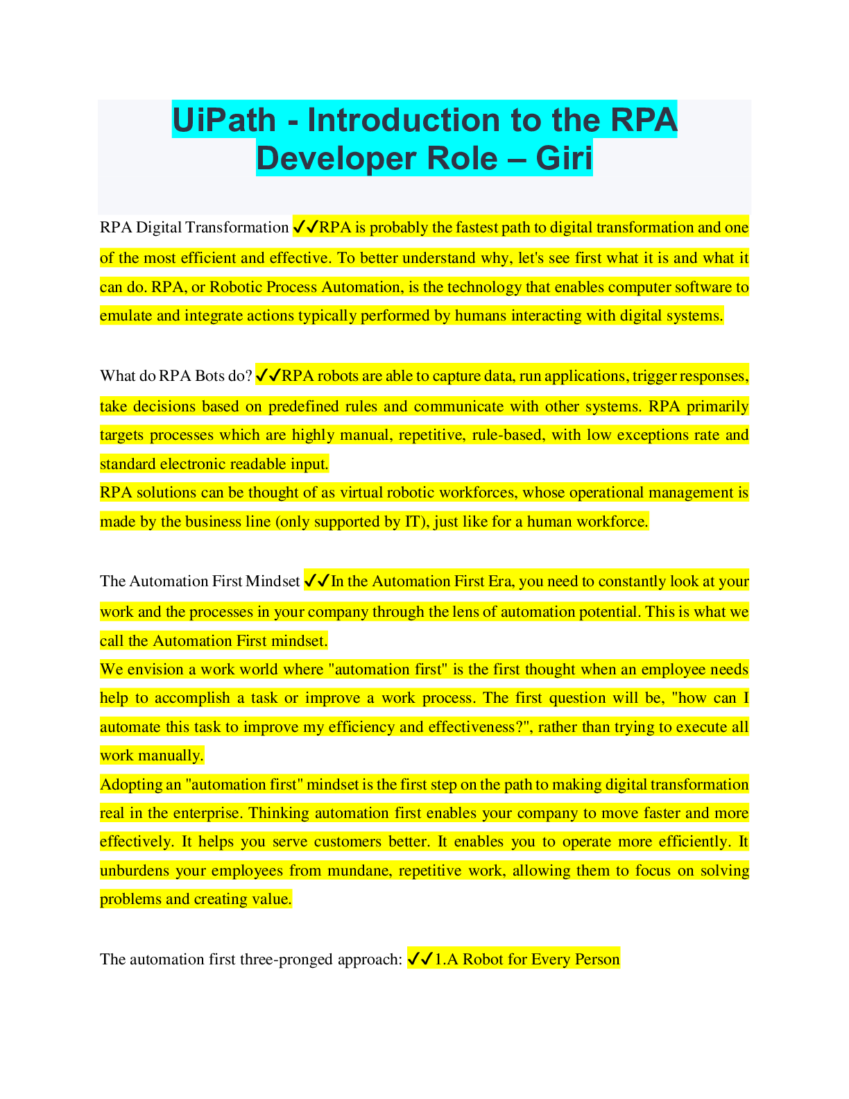 UiPath - Introduction to the RPA Developer Role – Giri - Scholarfriends