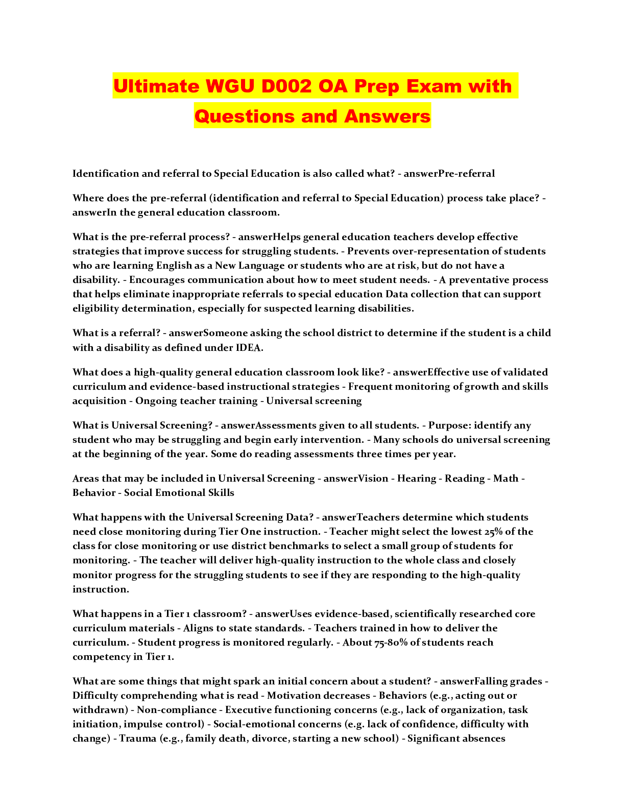 Ultimate WGU D002 OA Prep Exam with Questions and Answers - Scholarfriends