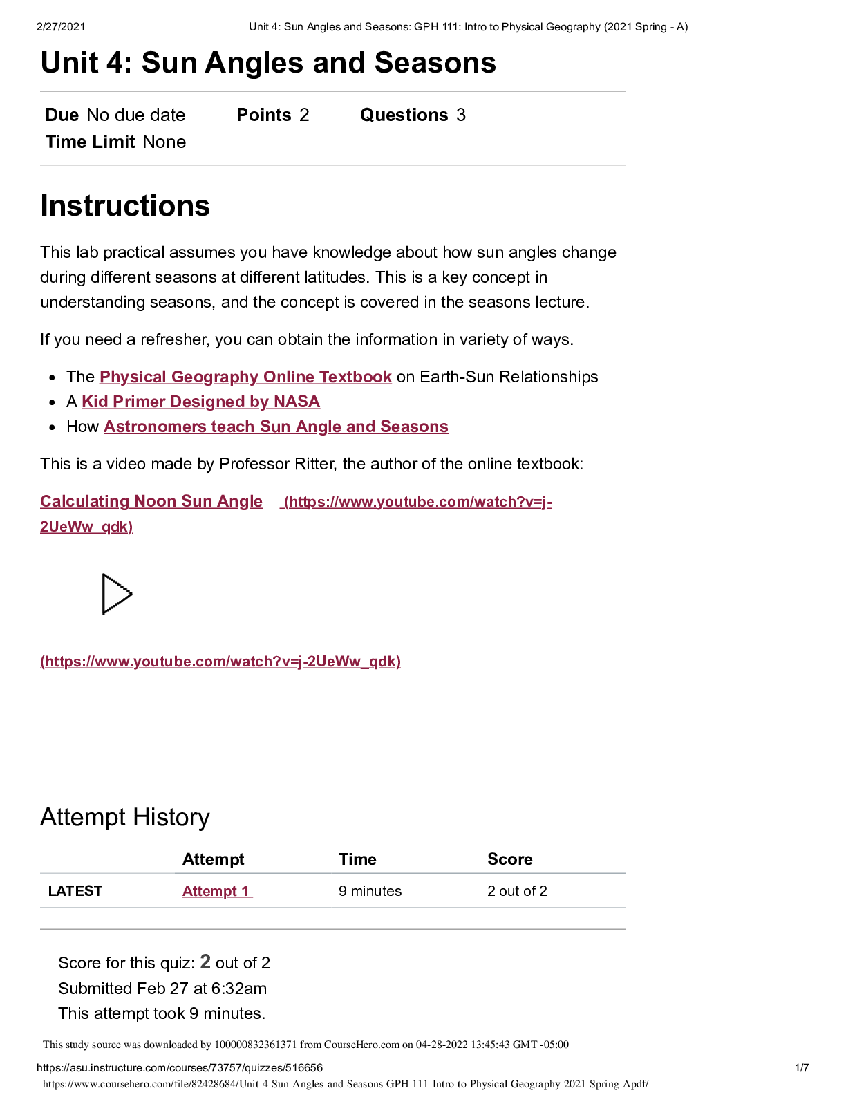 Unit 4: Sun Angles and Seasons: GPH 111: Intro to Physical Geography ...