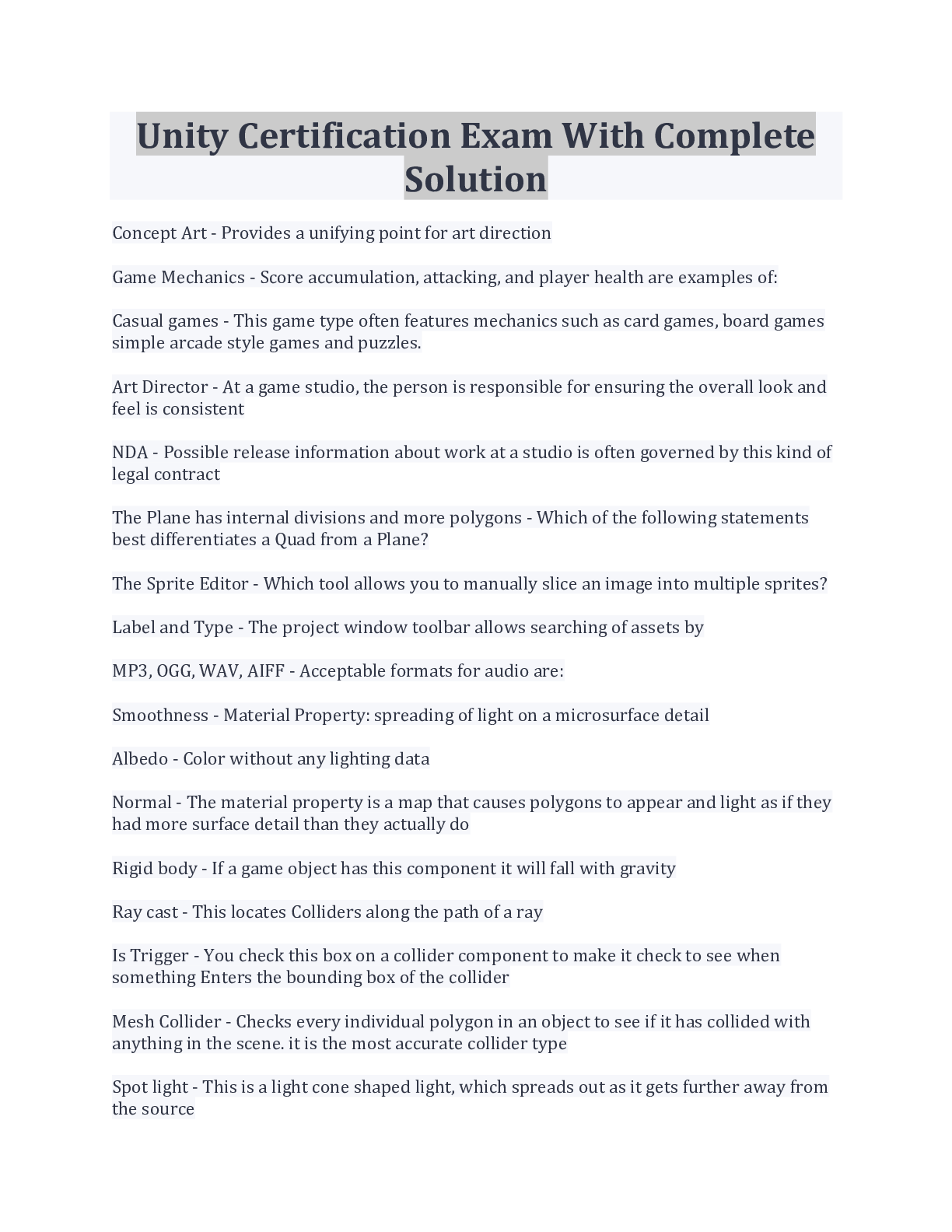 Unity Certified Associate Exam Questions And Answers - Scholarfriends