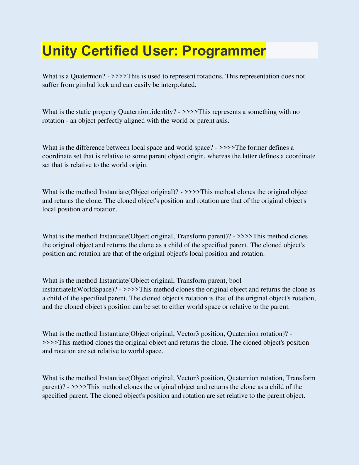 Unity Certified User: Programmer | 60 Questions with 100% Correct ...