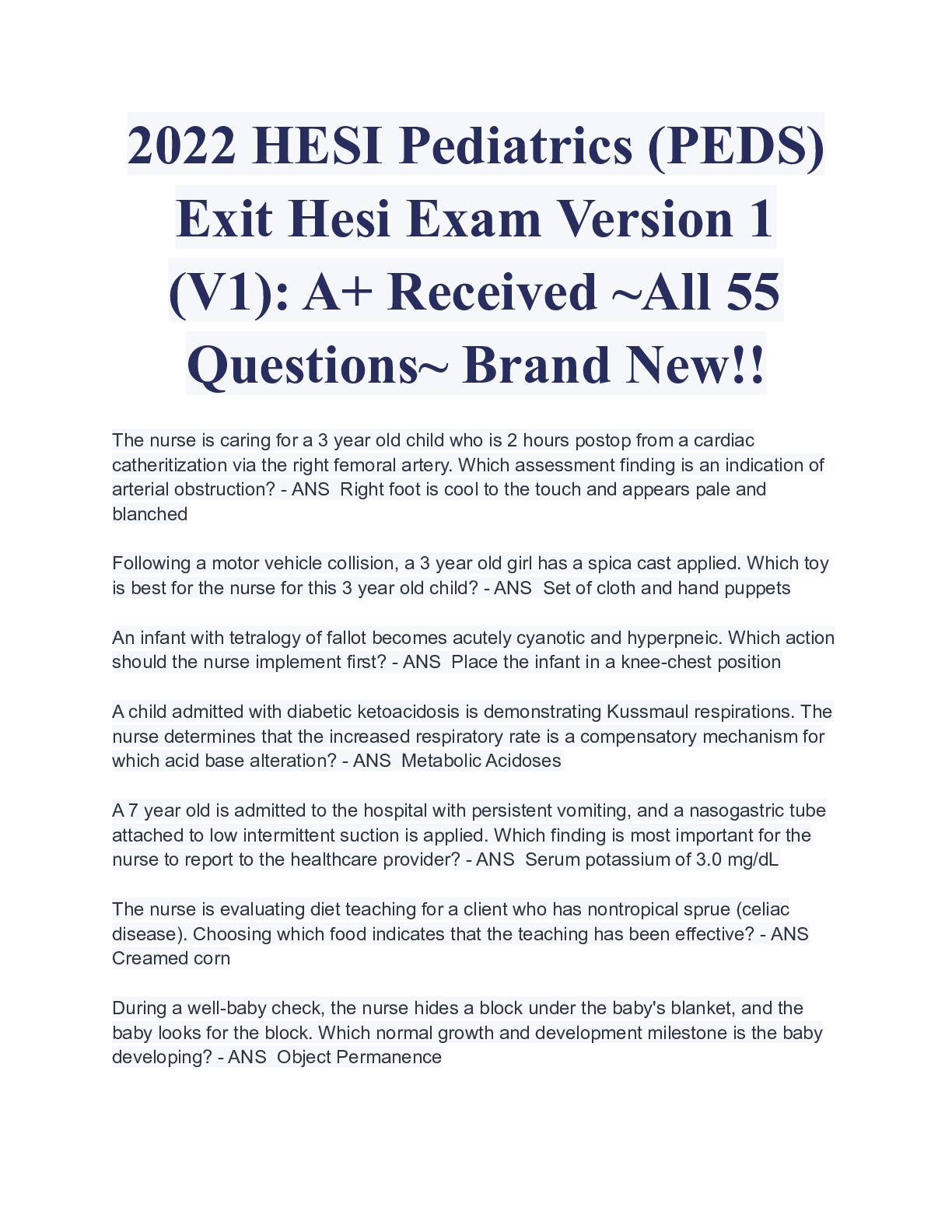 2022 Nursing_knowledge_Assessment_Practice_Exam Pediatrics (PEDS) Exit ...