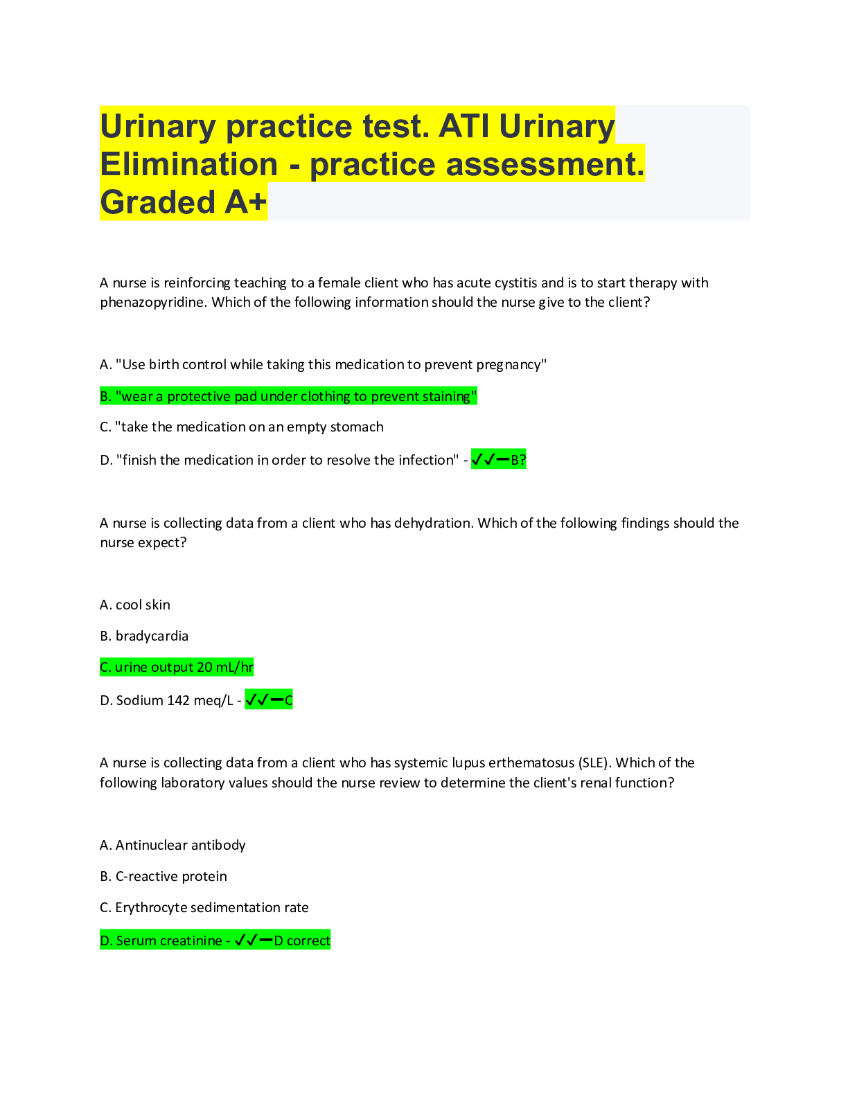 Urinary practice test. ATI Urinary Elimination - practice assessment ...