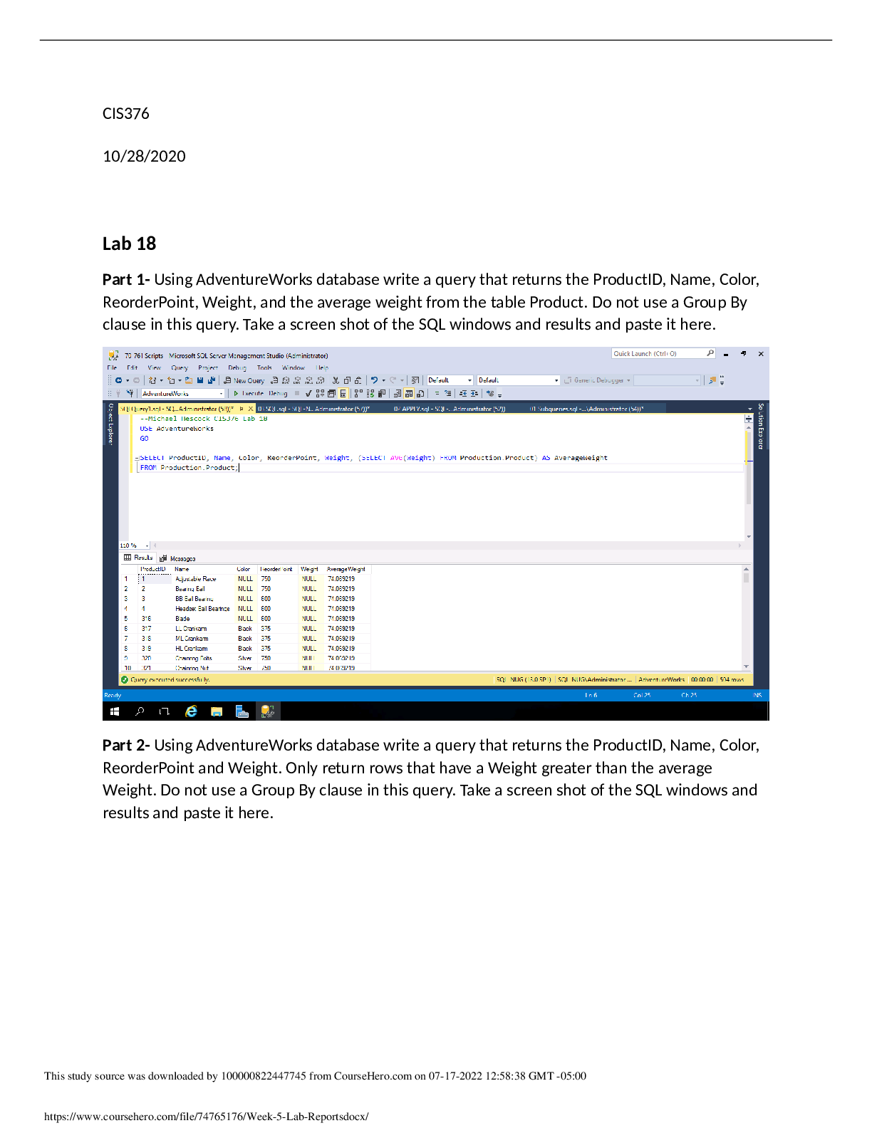 Using AdventureWorks database - Scholarfriends
