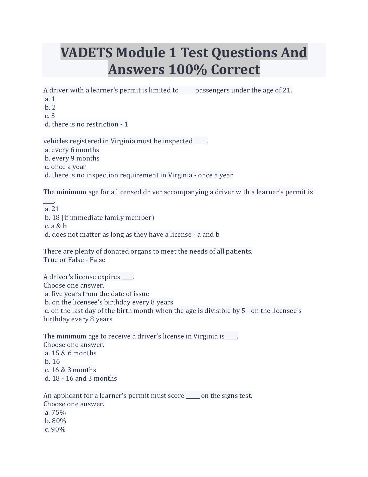 VADETS Module 1 Test Questions And Answers 100% Correct - Scholarfriends