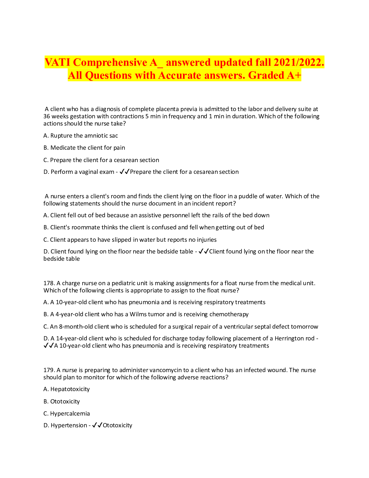 VATI Comprehensive A_ answered updated fall 2021/2022. All Questions ...