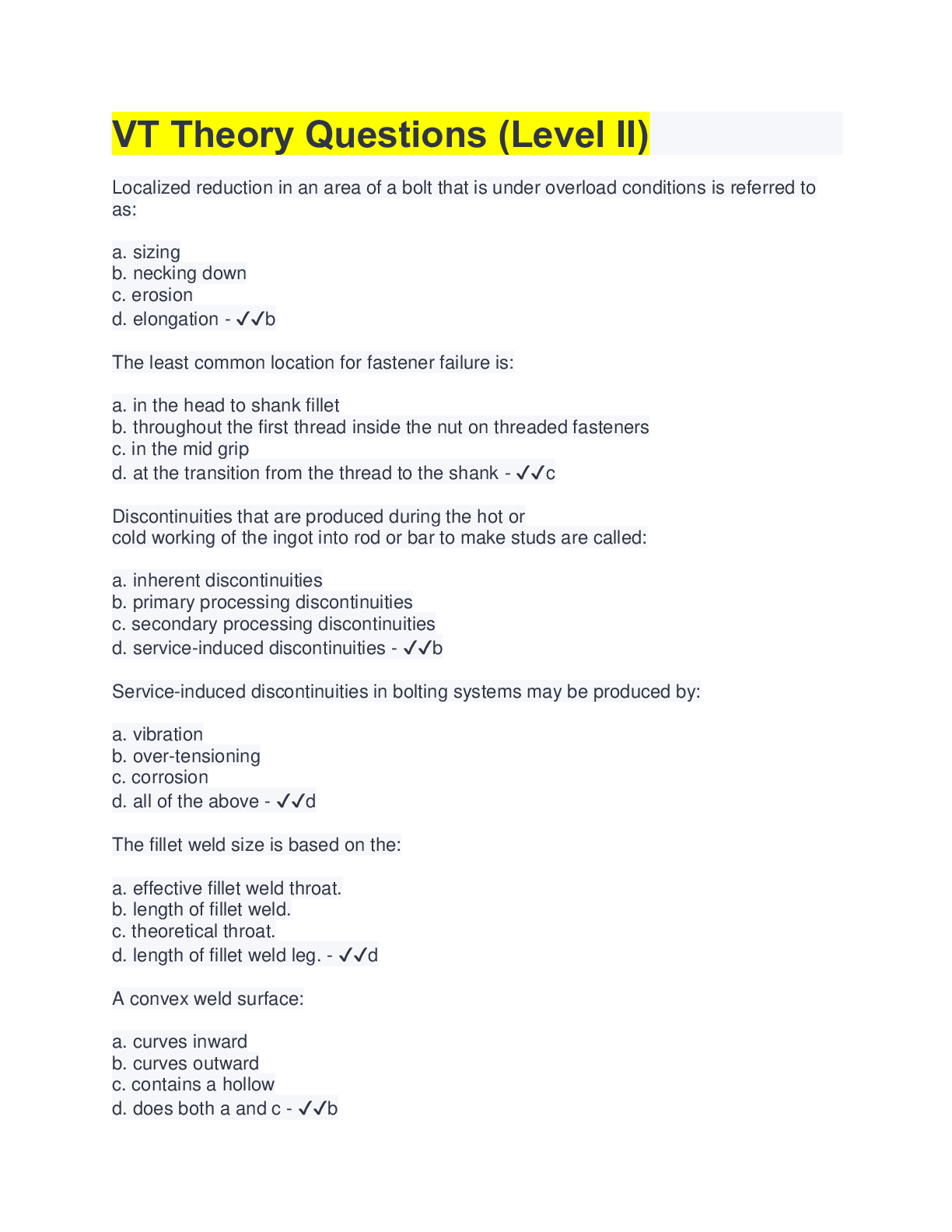 VT Theory Questions (Level II) | 110 Questions | 100% Correct Answers ...