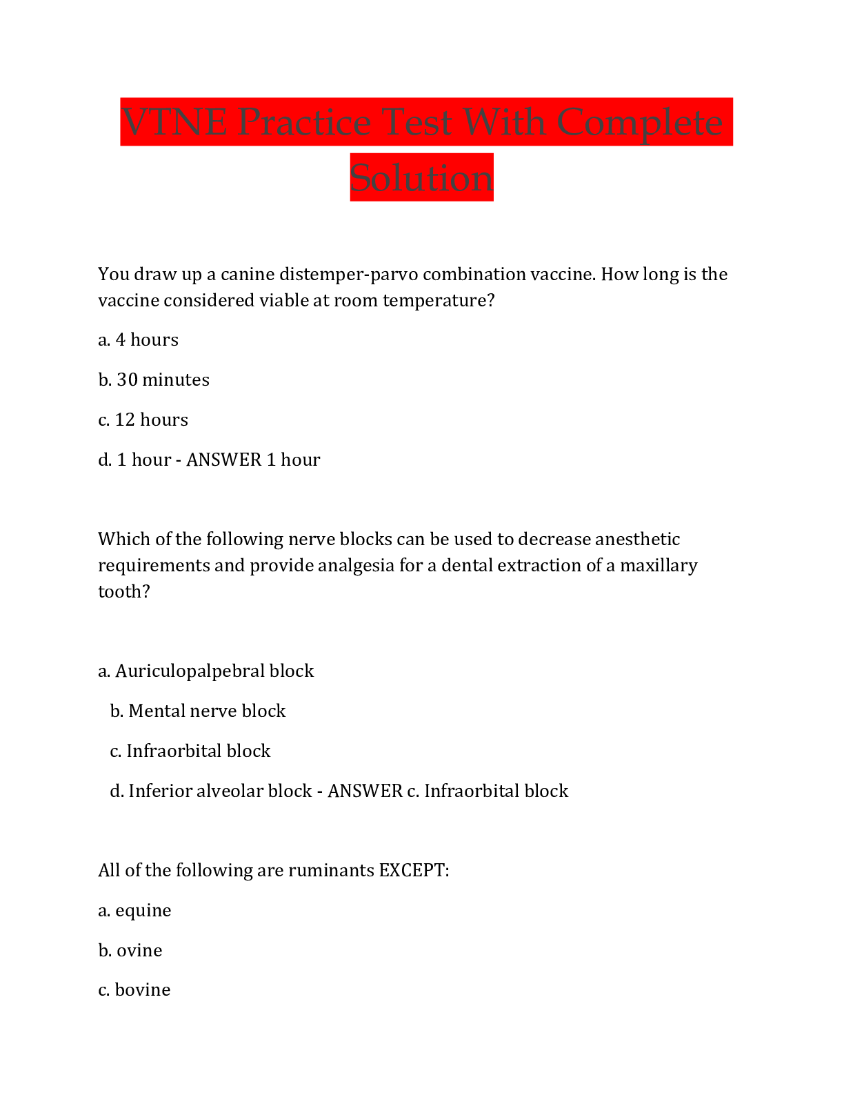 VTNE Practice Test With Complete Solution - Scholarfriends