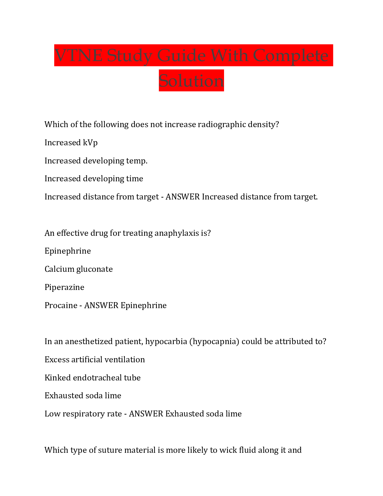 VTNE Study Guide With Complete Solution - Scholarfriends