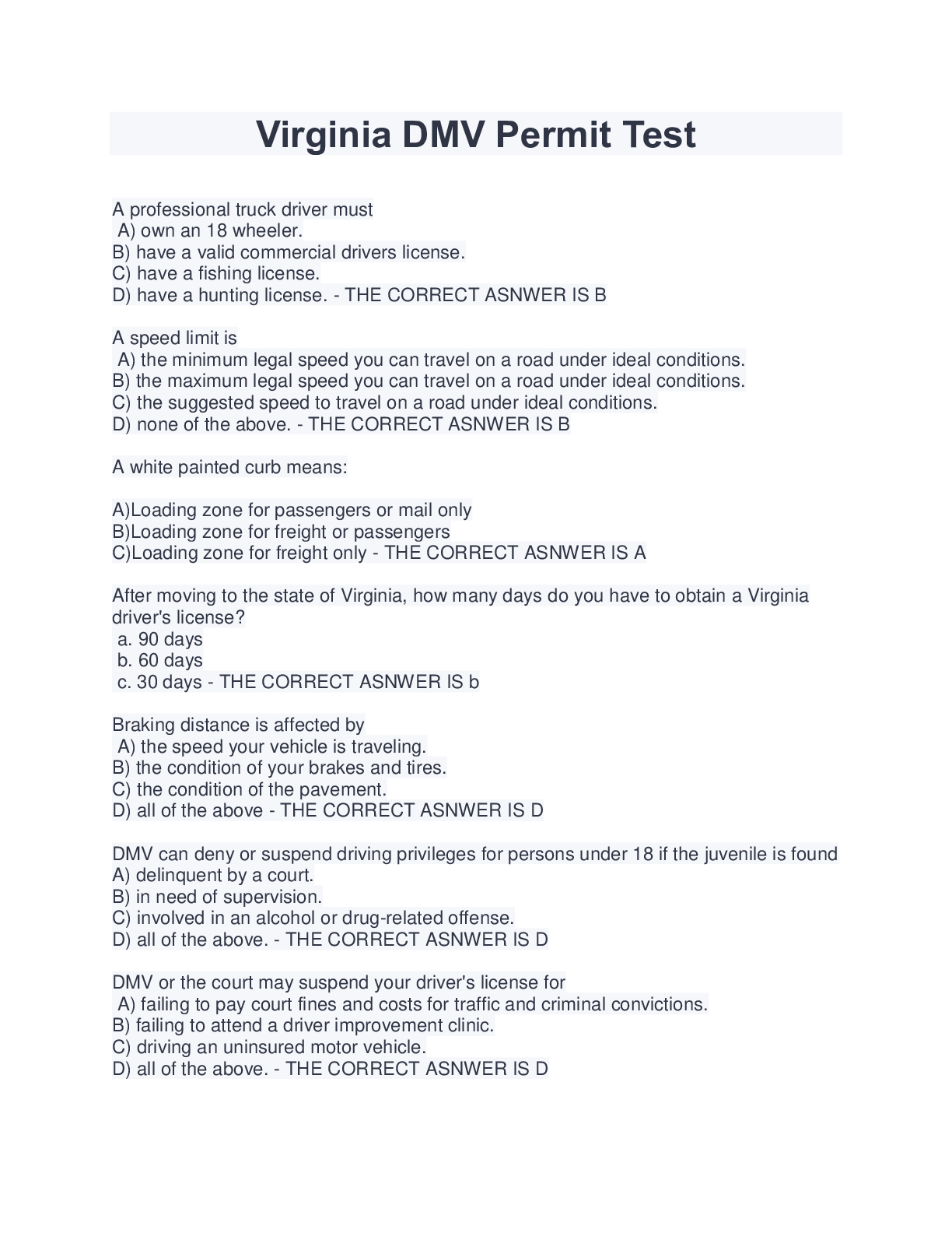 Virginia DMV Permit Test (2022/2023) Satisfaction Guaranteed to Pass ...