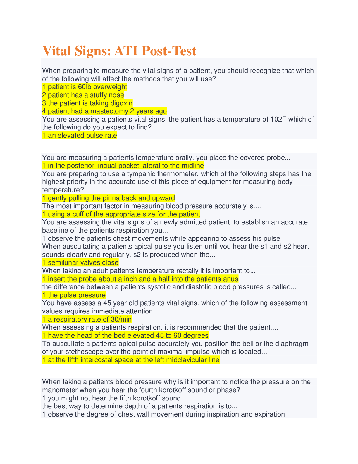 Vital Signs: ATI Post-Test Questions And Answers 2022/2023 - Scholarfriends