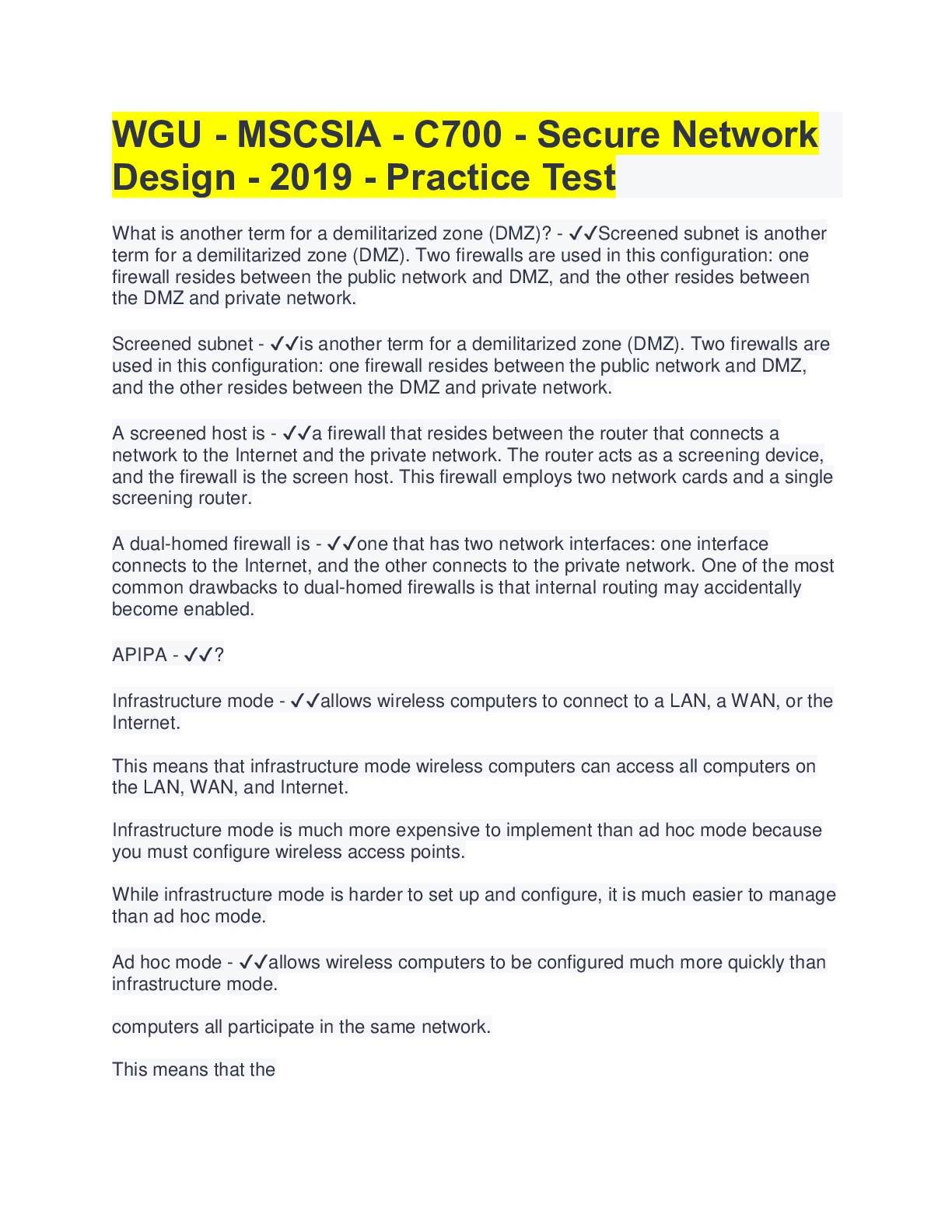 WGU - MSCSIA - C700 - Secure Network Design - 2019 - Practice Test ...