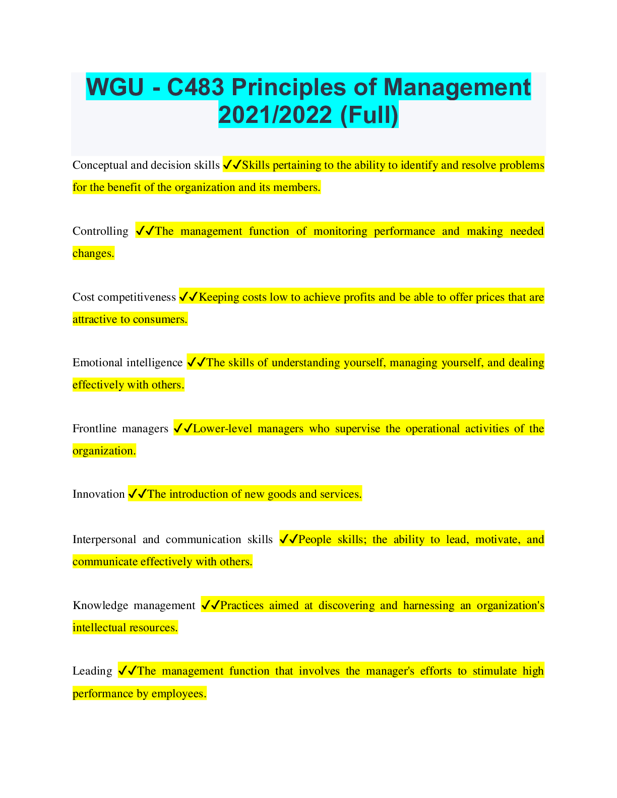 WGU - C483 Principles of Management 2021/2022 (Full) – Scholarfriends ...