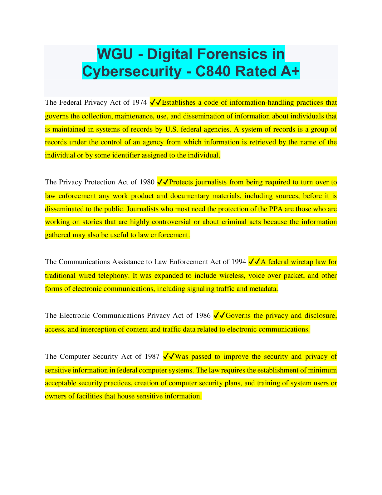 WGU - Digital Forensics in Cybersecurity - C840 Rated A+ - Scholarfriends