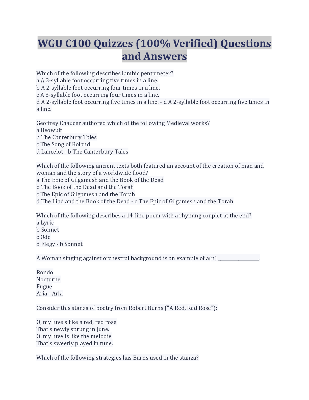 WGU C100 Quizzes (100% Verified) Questions and Answers - Scholarfriends