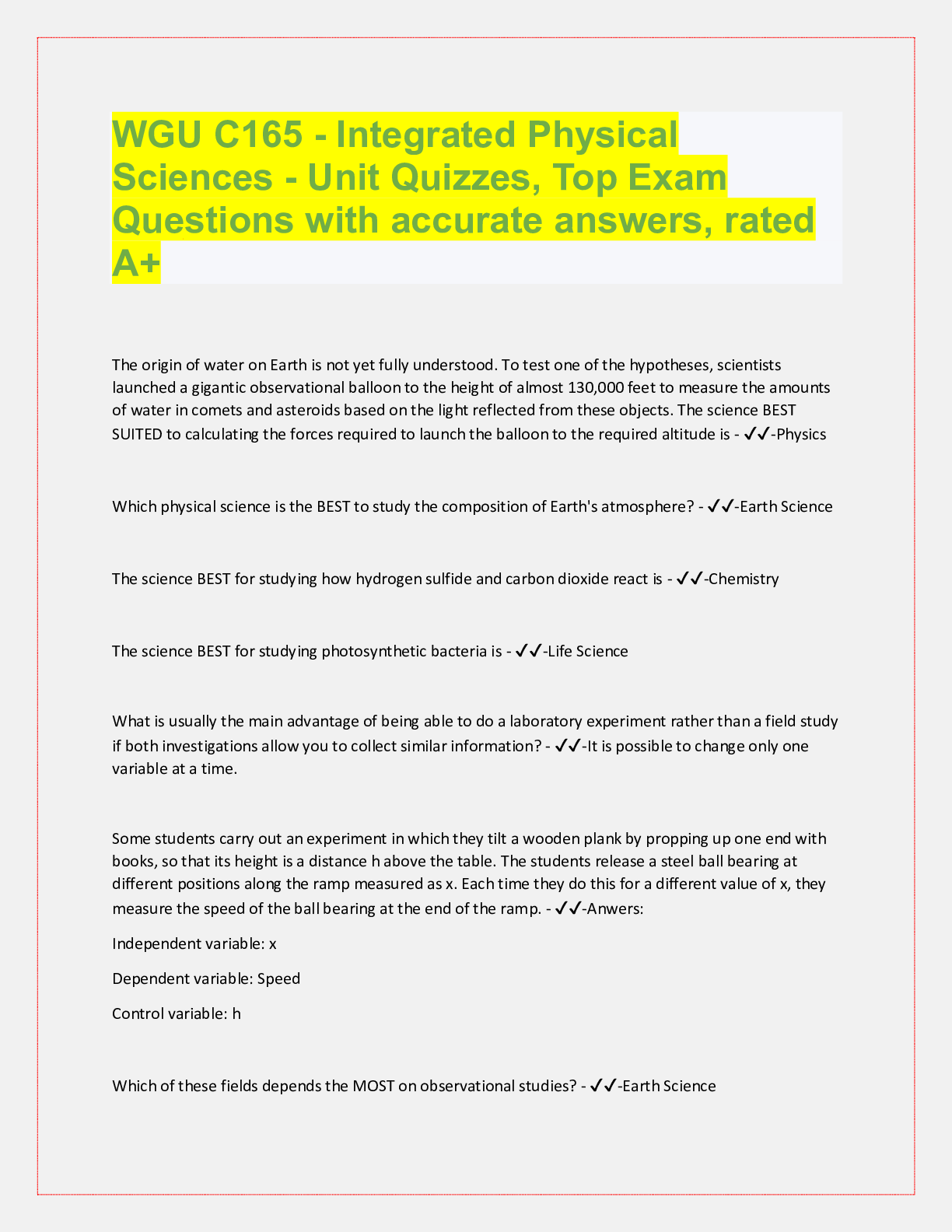 WGU C165 - Integrated Physical Sciences - Unit Quizzes, Top Exam ...