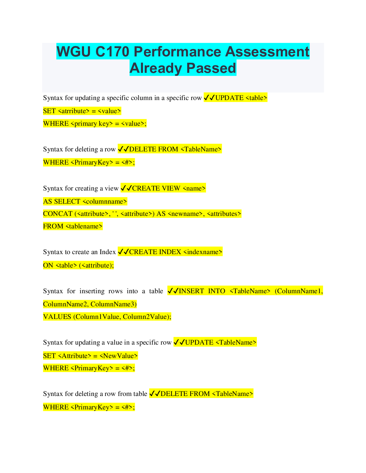 WGU C170 Performance Assessment Already Passed - Scholarfriends