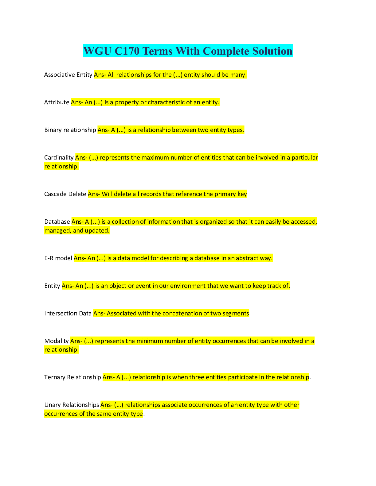 WGU C170 Terms With Complete Solution - Scholarfriends