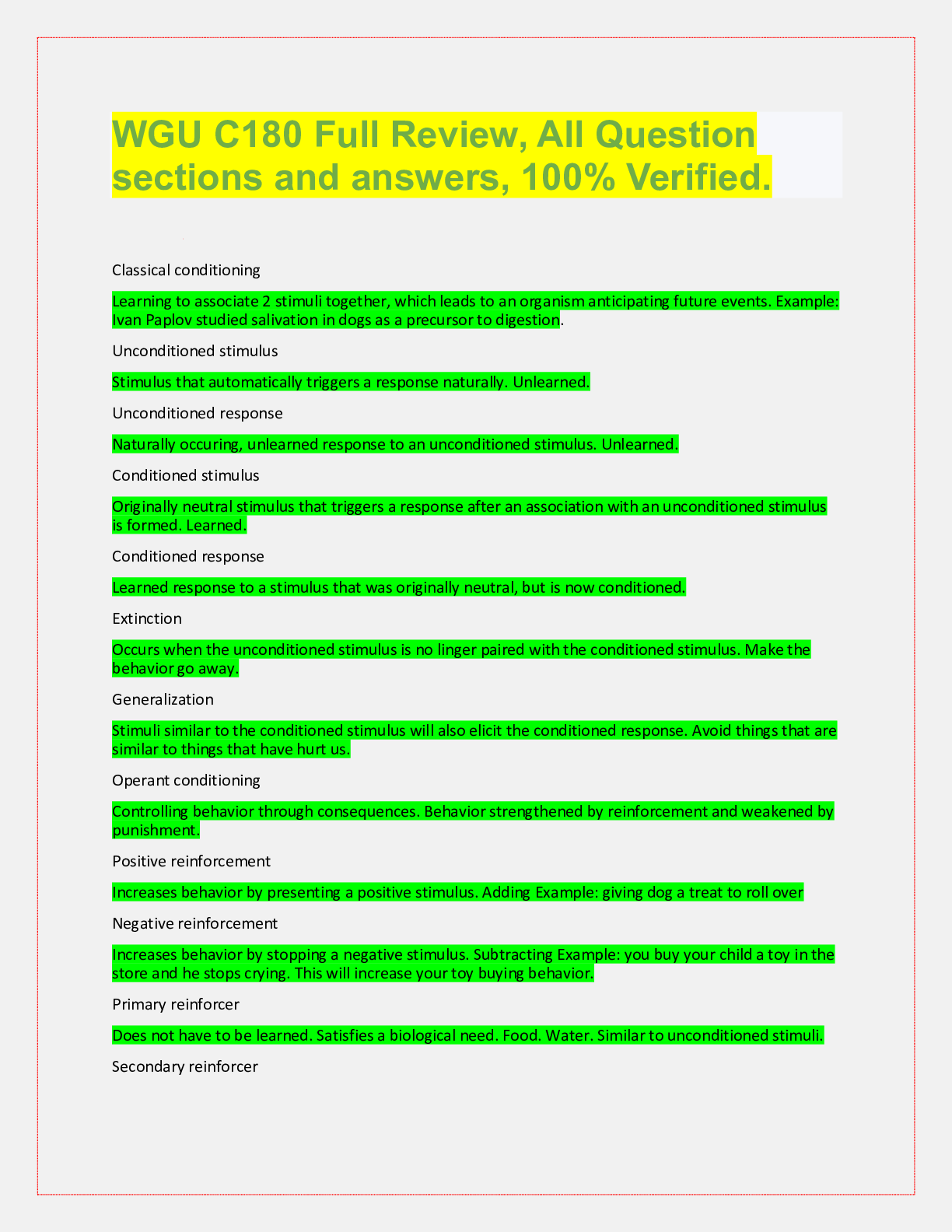 WGU C180 Full Review, All Question sections and answers, 100% Verified ...