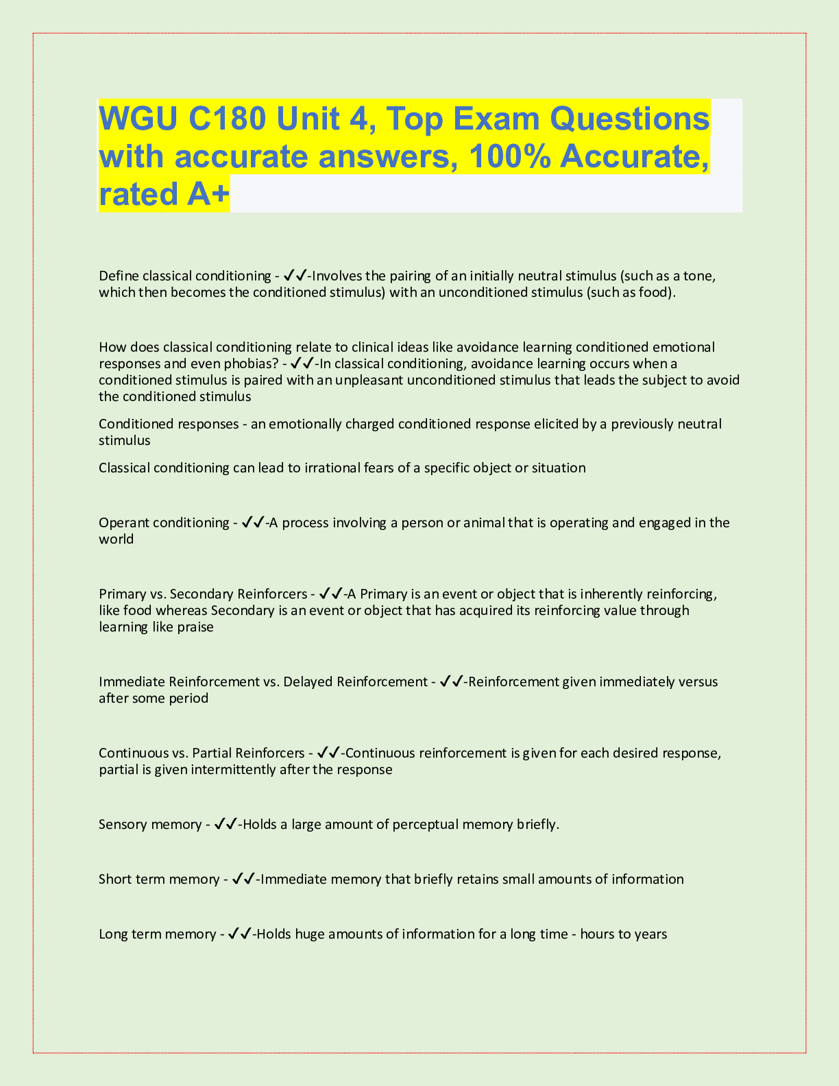 WGU C180 Unit 4, Top Exam Questions with accurate answers, 100% ...