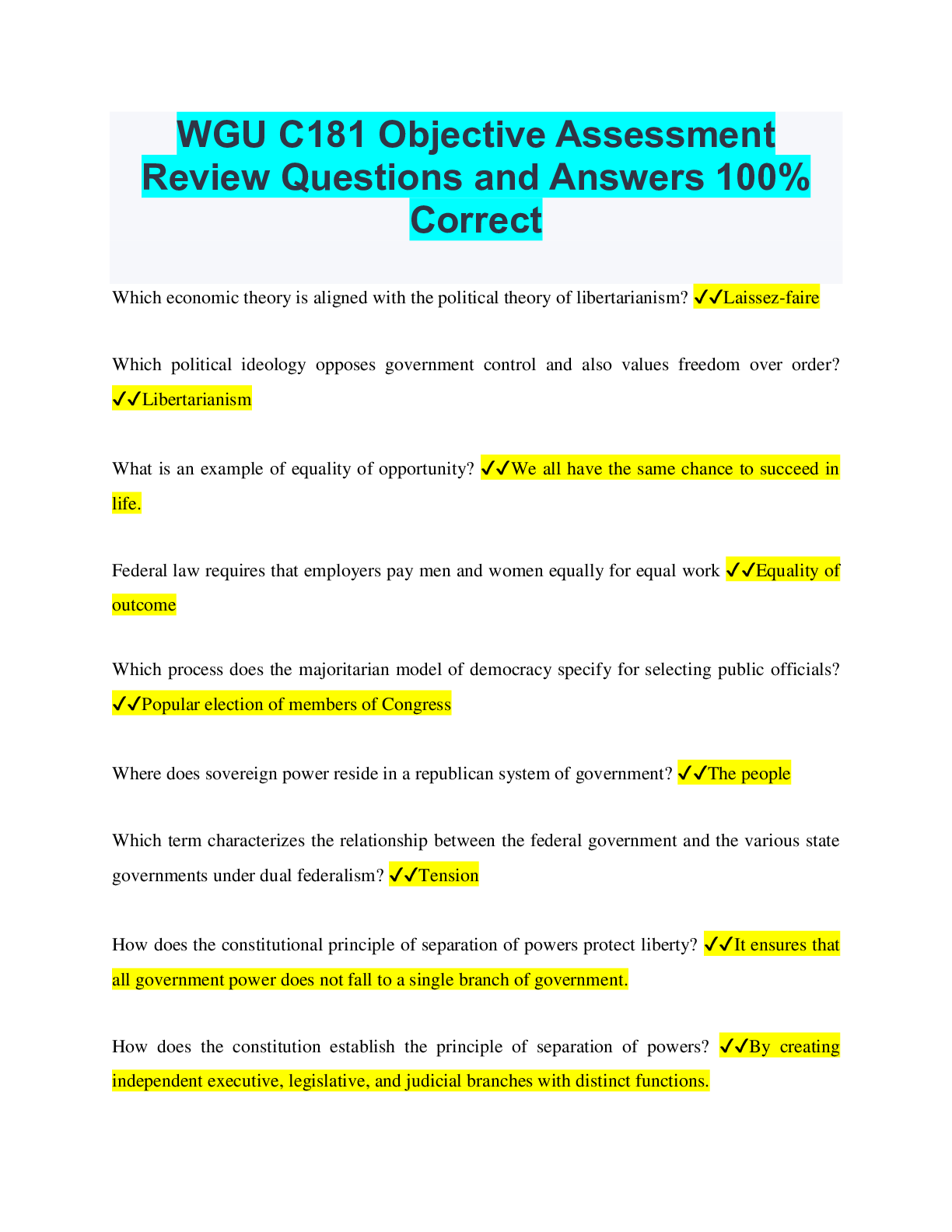 WGU C181 Objective Assessment Review Questions and Answers 100% Correct ...
