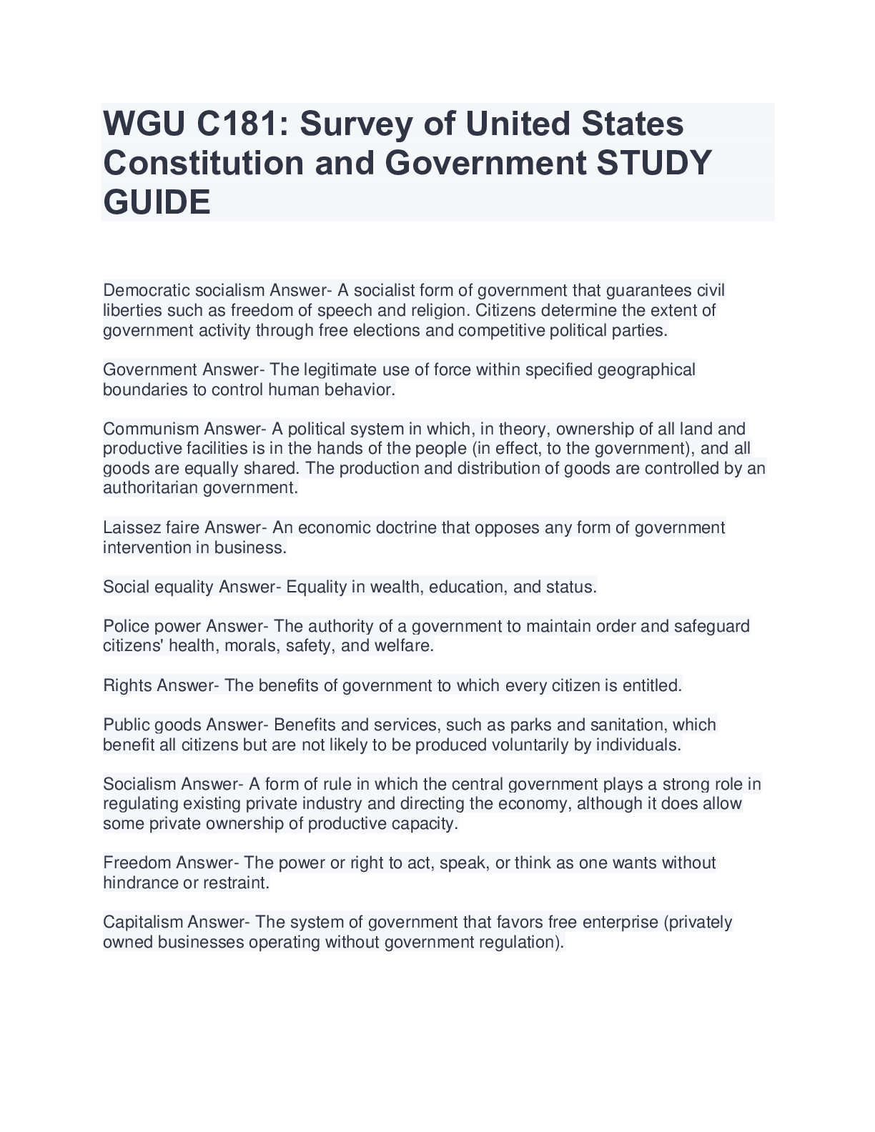 WGU C181: Survey of United States Constitution and Government STUDY ...