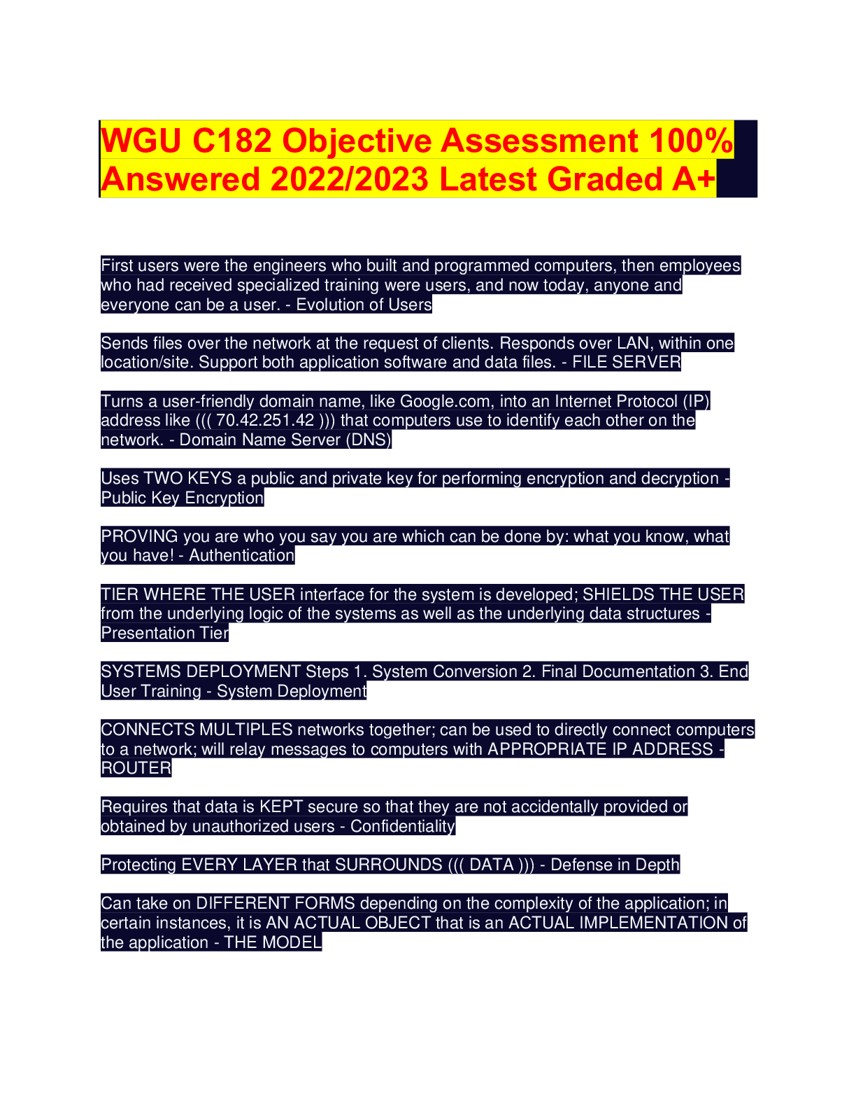 WGU C182 Objective Assessment 100% Answered 2022/2023 Latest Graded A+ ...