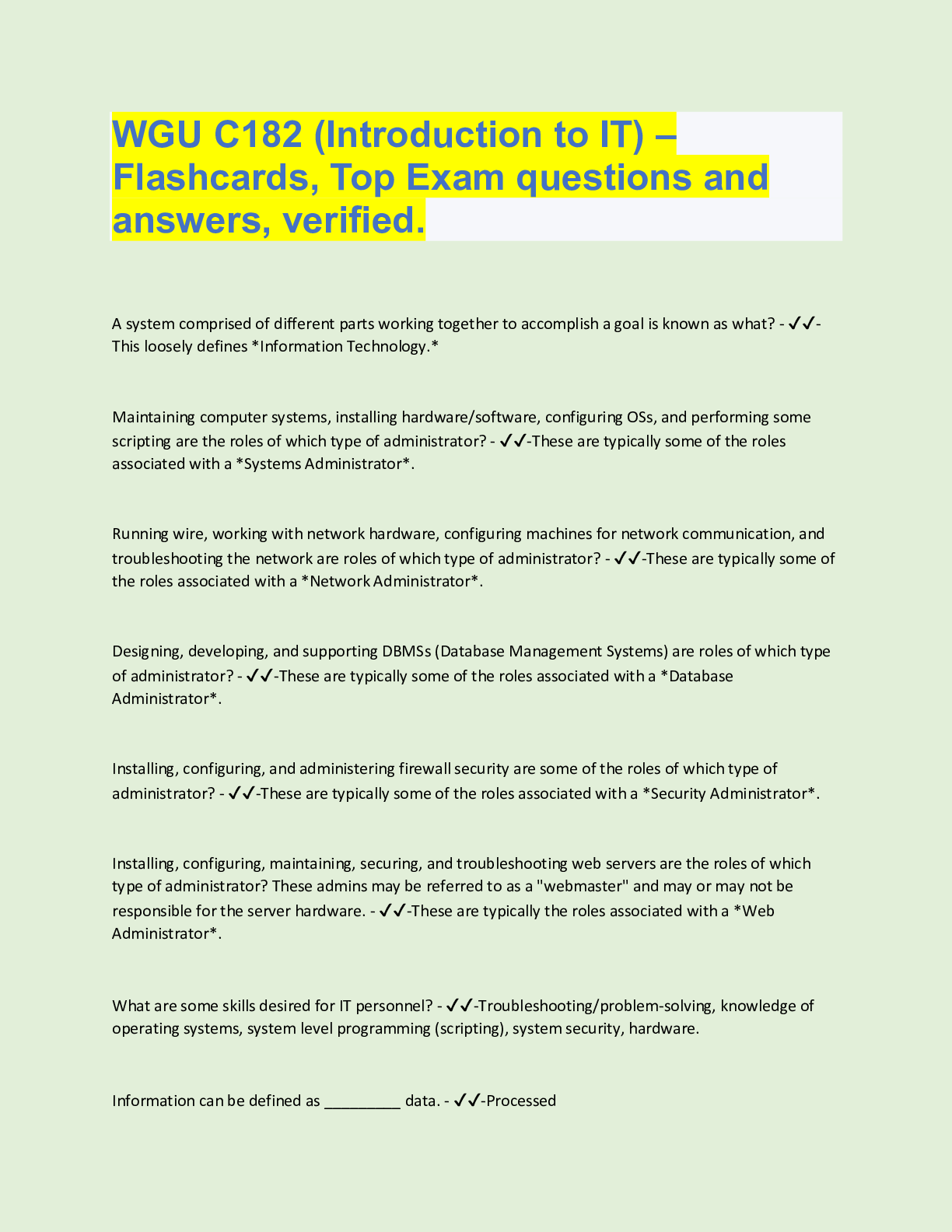 WGU C182 (Introduction to IT) – Flashcards, Top Exam questions and ...