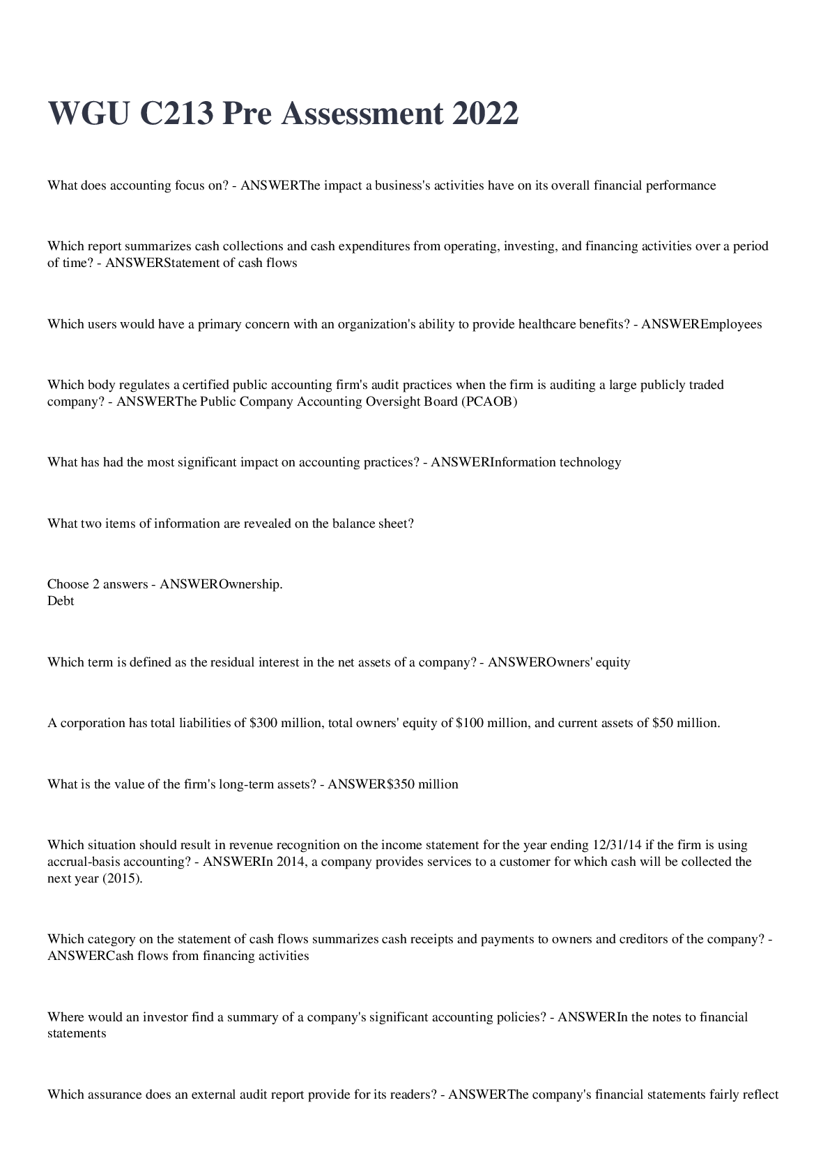 WGU C213 Pre Assessment 2022/2023 WITH 100% CORRECT ANSWERS ...