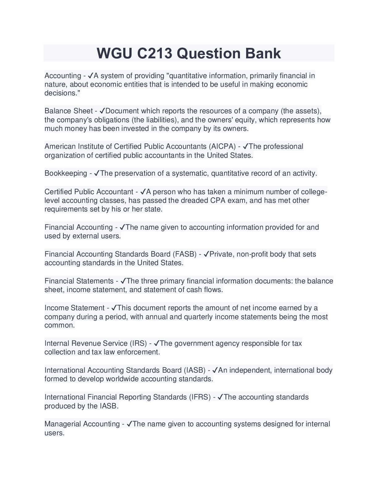 WGU C213 Question Bank (Latest 2023/2024) Rated A+ - Scholarfriends