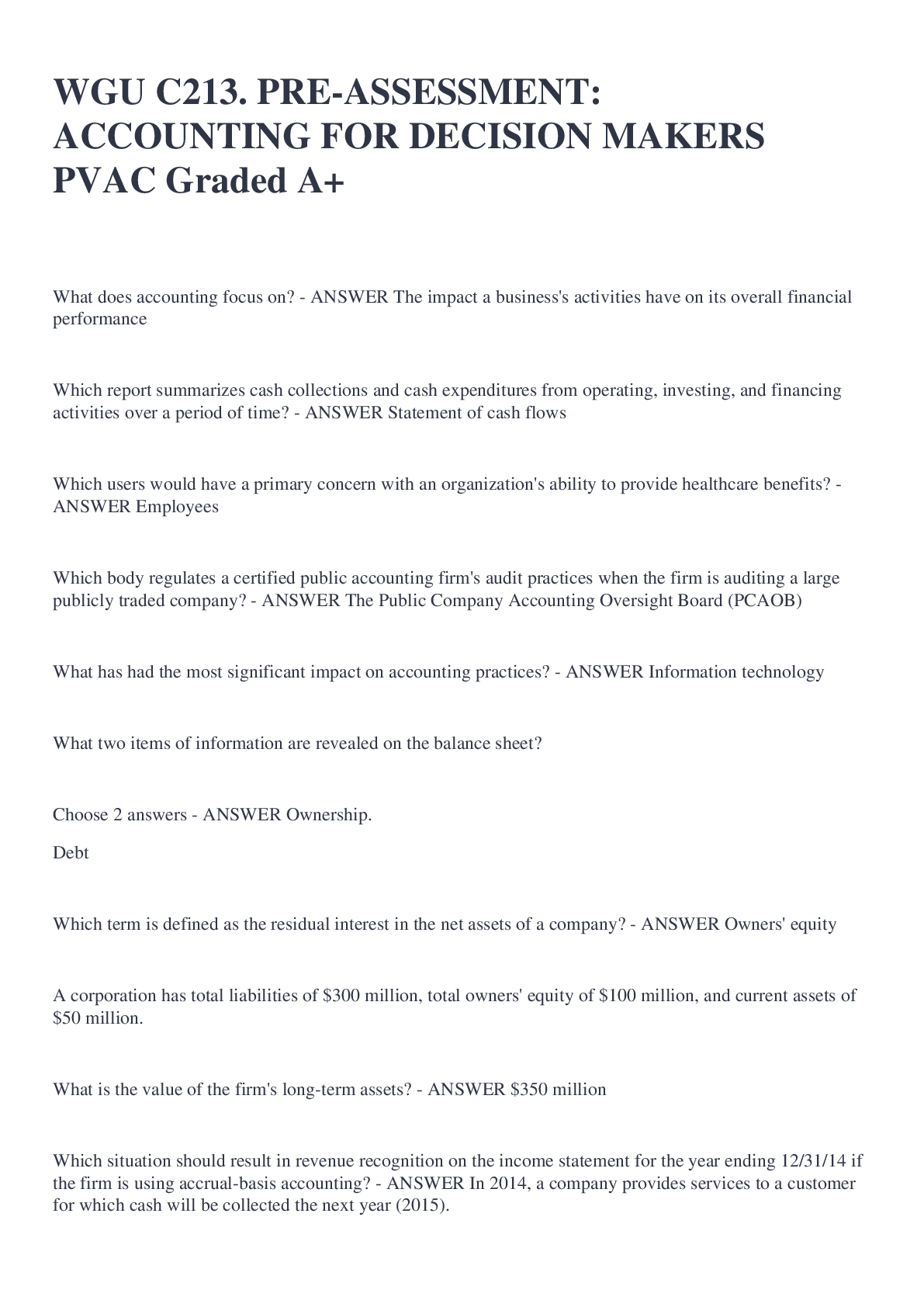 WGU C213.Exam pack with complete solutions - Scholarfriends