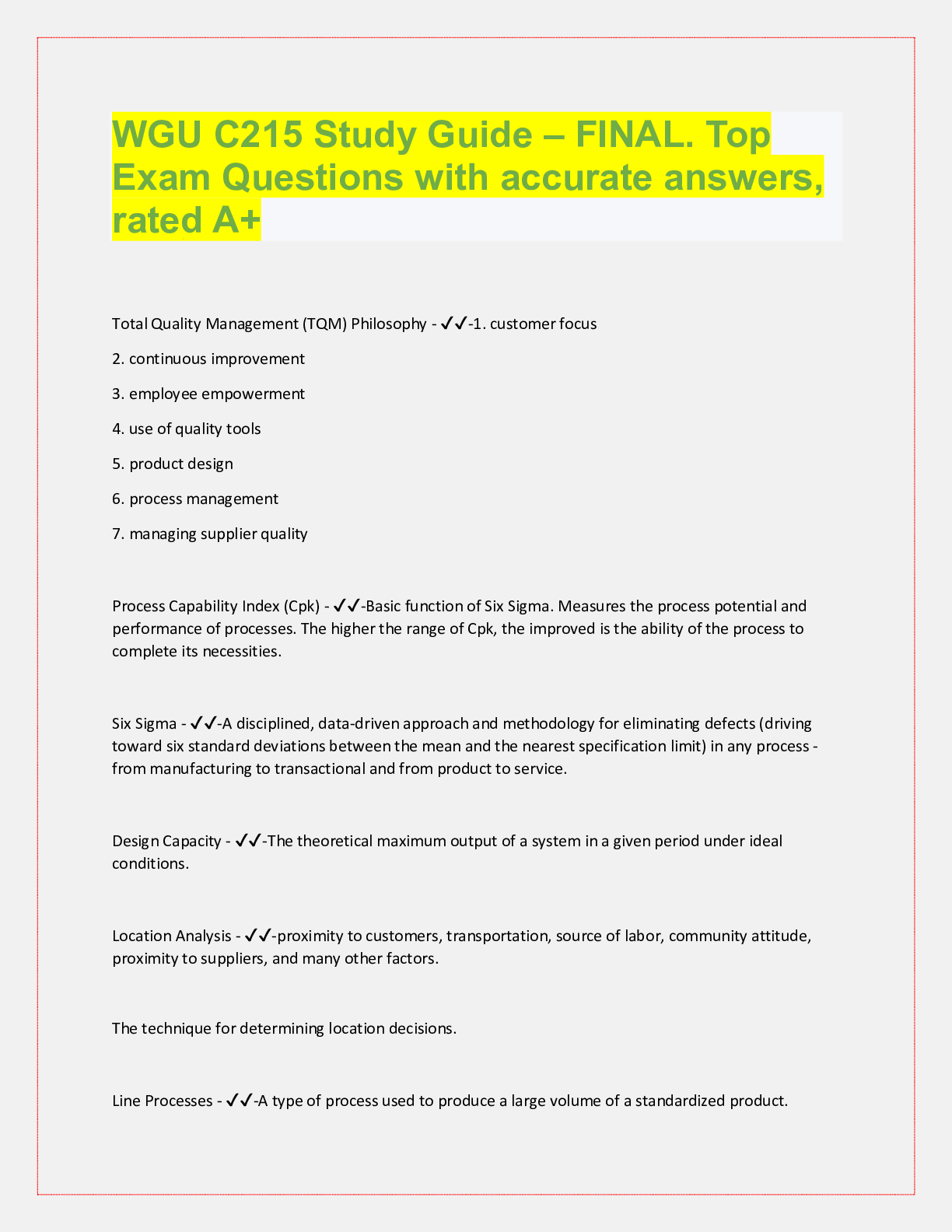WGU C215 Study Guide – FINAL. Top Exam Questions with accurate answers ...