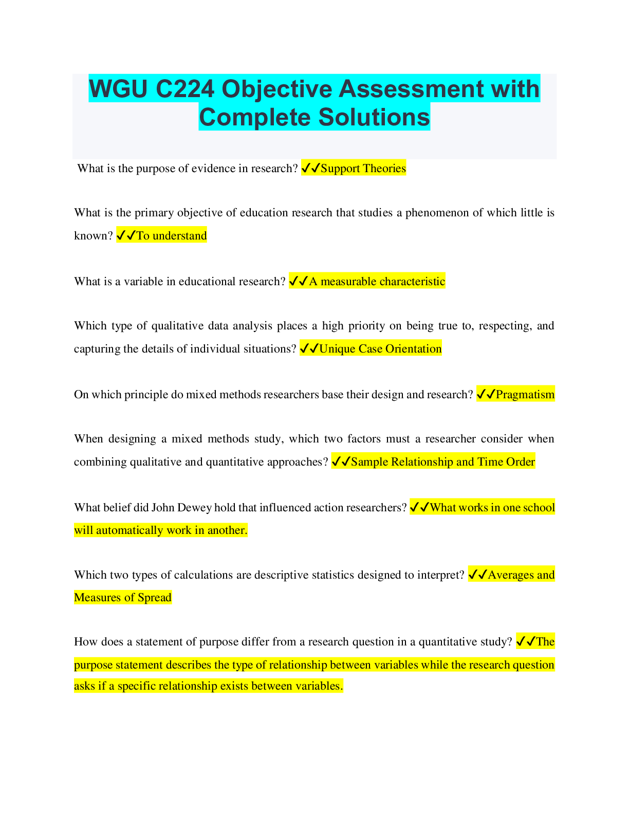 WGU C224 Objective Assessment with Complete Solutions - Scholarfriends