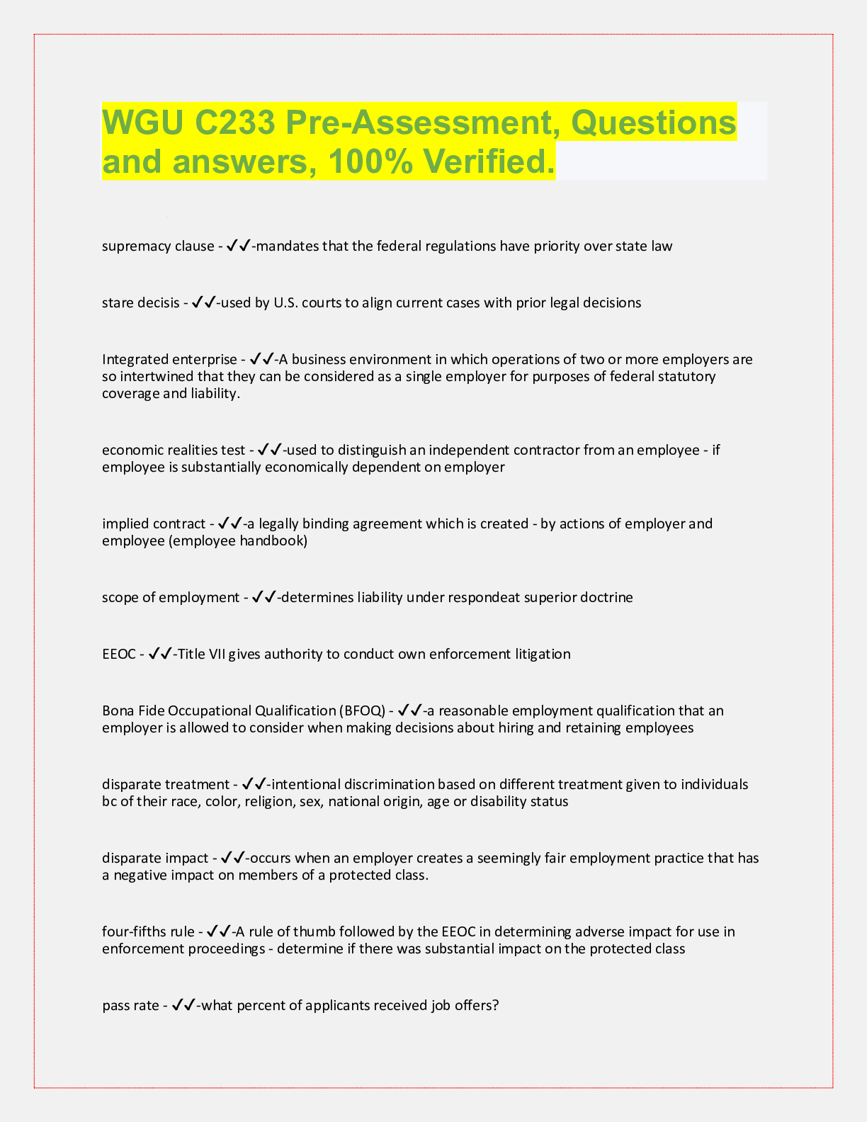 WGU C233 Pre-Assessment, Questions and answers, 100% Verified ...