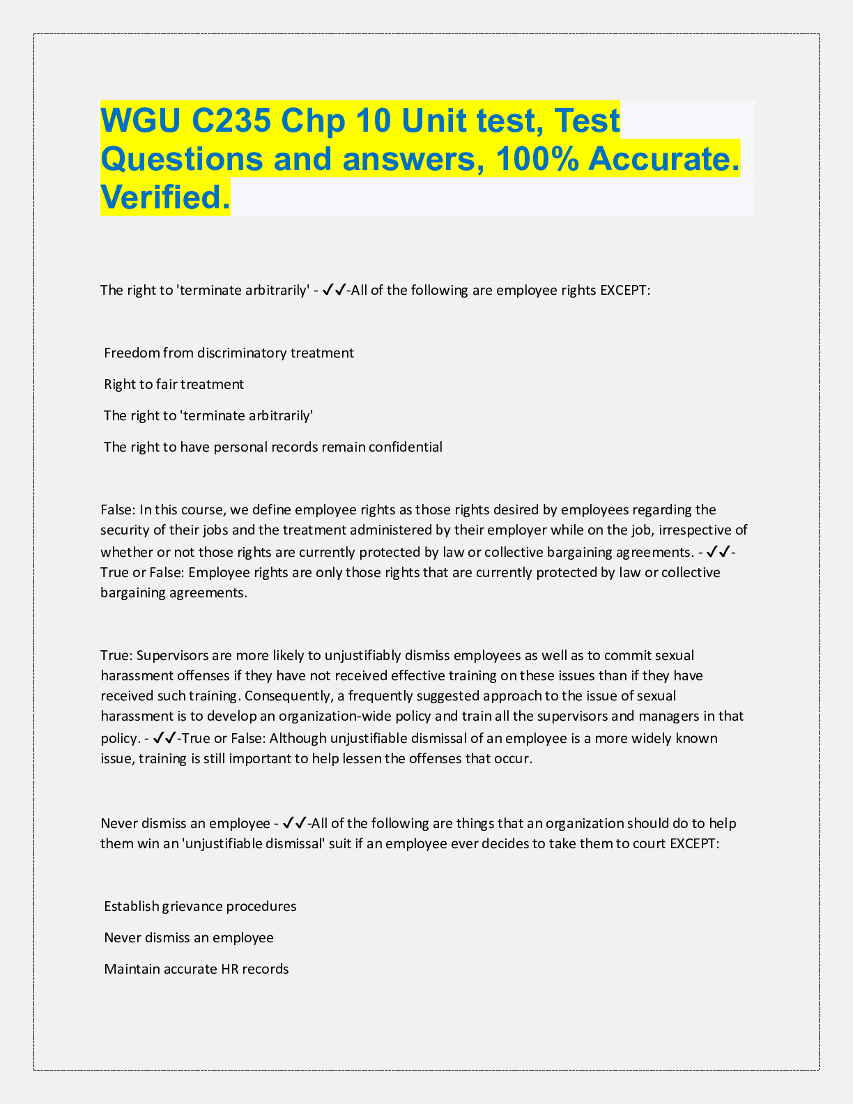 WGU C235 Chp 10 Unit test, Test Questions and answers, 100% Accurate ...