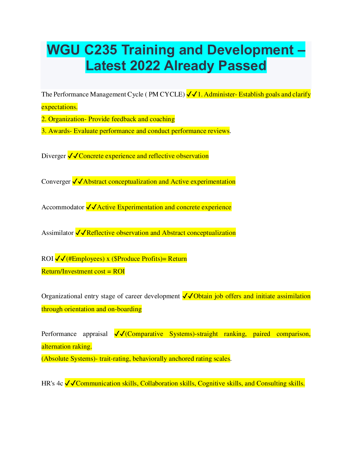 WGU C235 Training and Development – Latest 2022 Already Passed ...