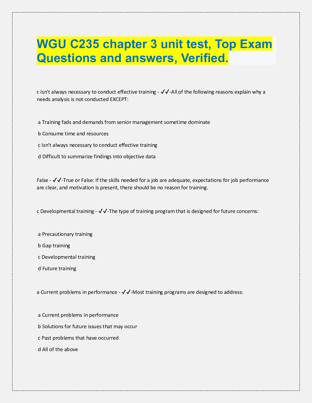 WGU C235 chapter 3 unit test, Top Exam Questions and answers, Verified ...