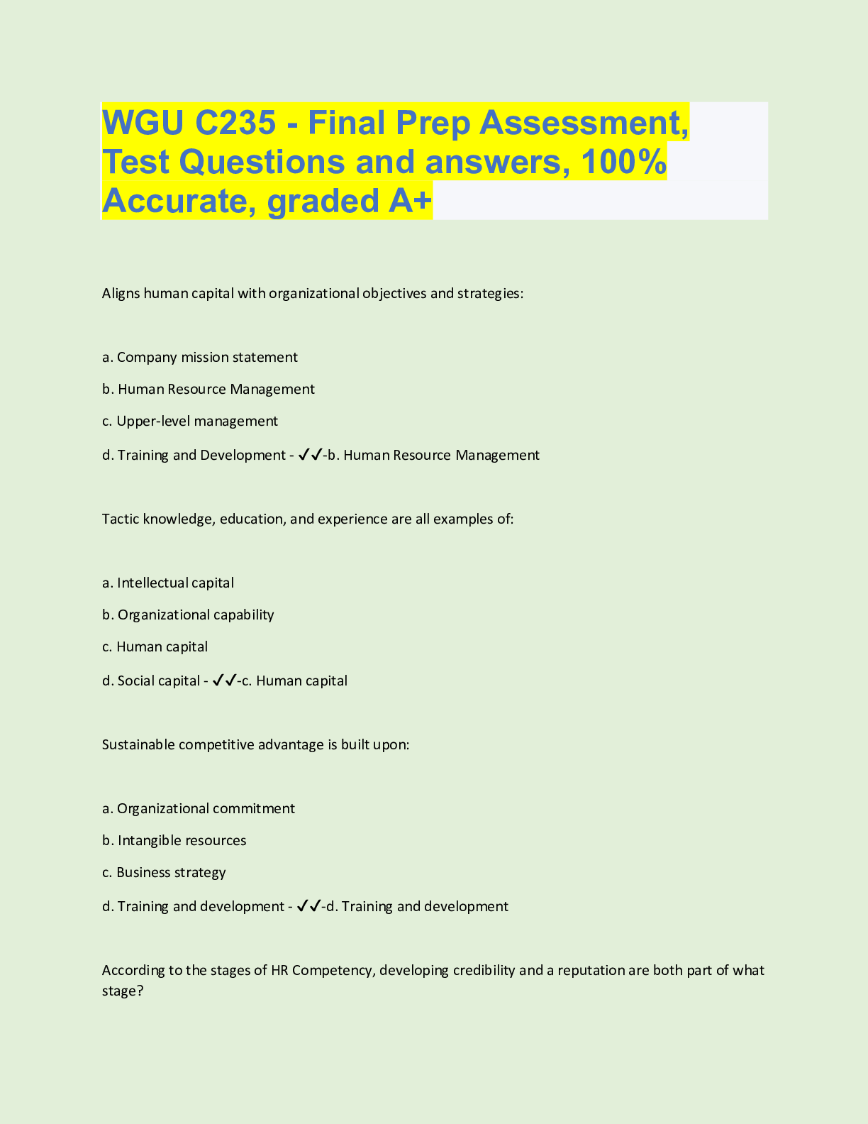 WGU C235 - Final Prep Assessment, Test Questions and answers, 100% ...